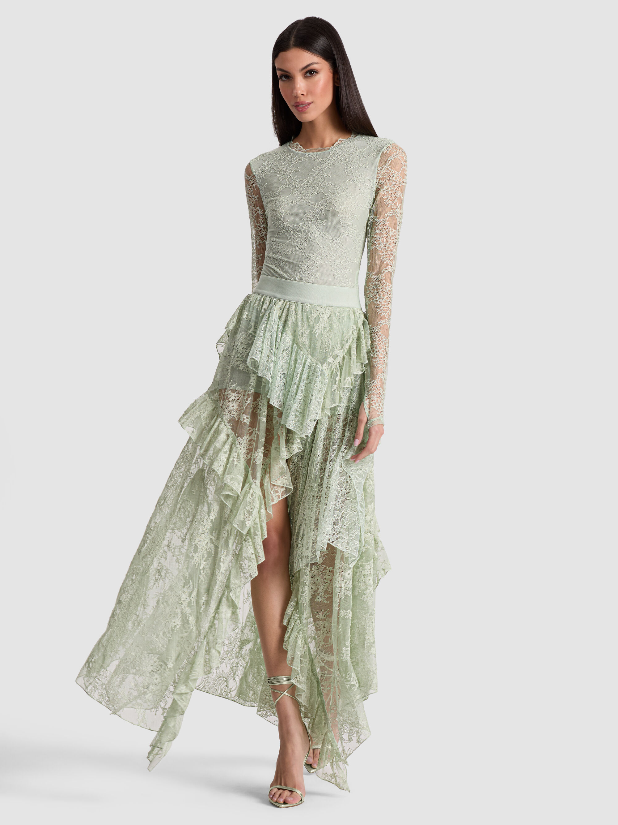 KARYS MIXED MEDIA SKIRT in GREEN TEA | ALICE + OLIVIA