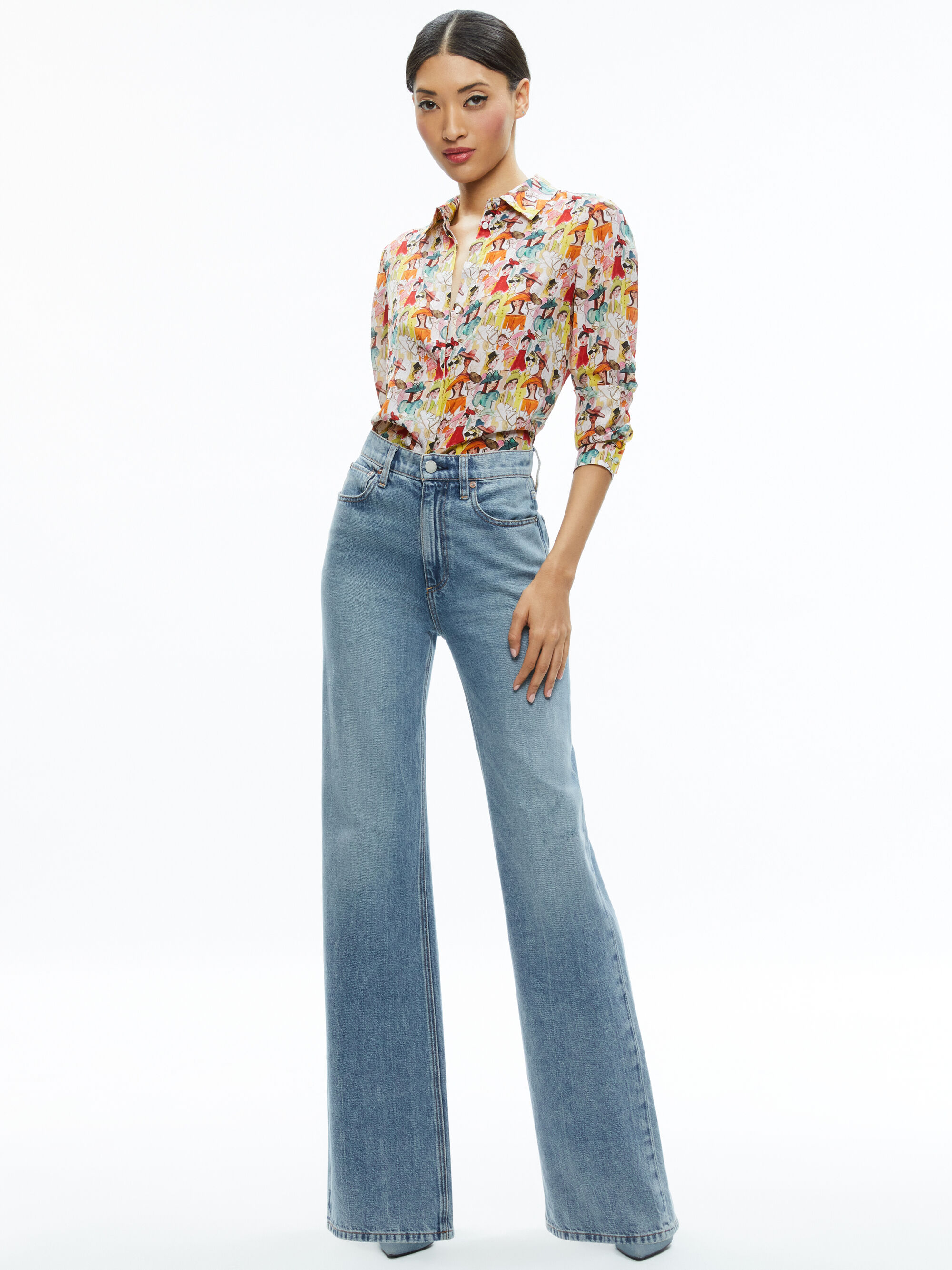 A+O X BLAIR Z WILLA PLACKET TOP in BLAIR Z LADIES | ALICE + OLIVIA