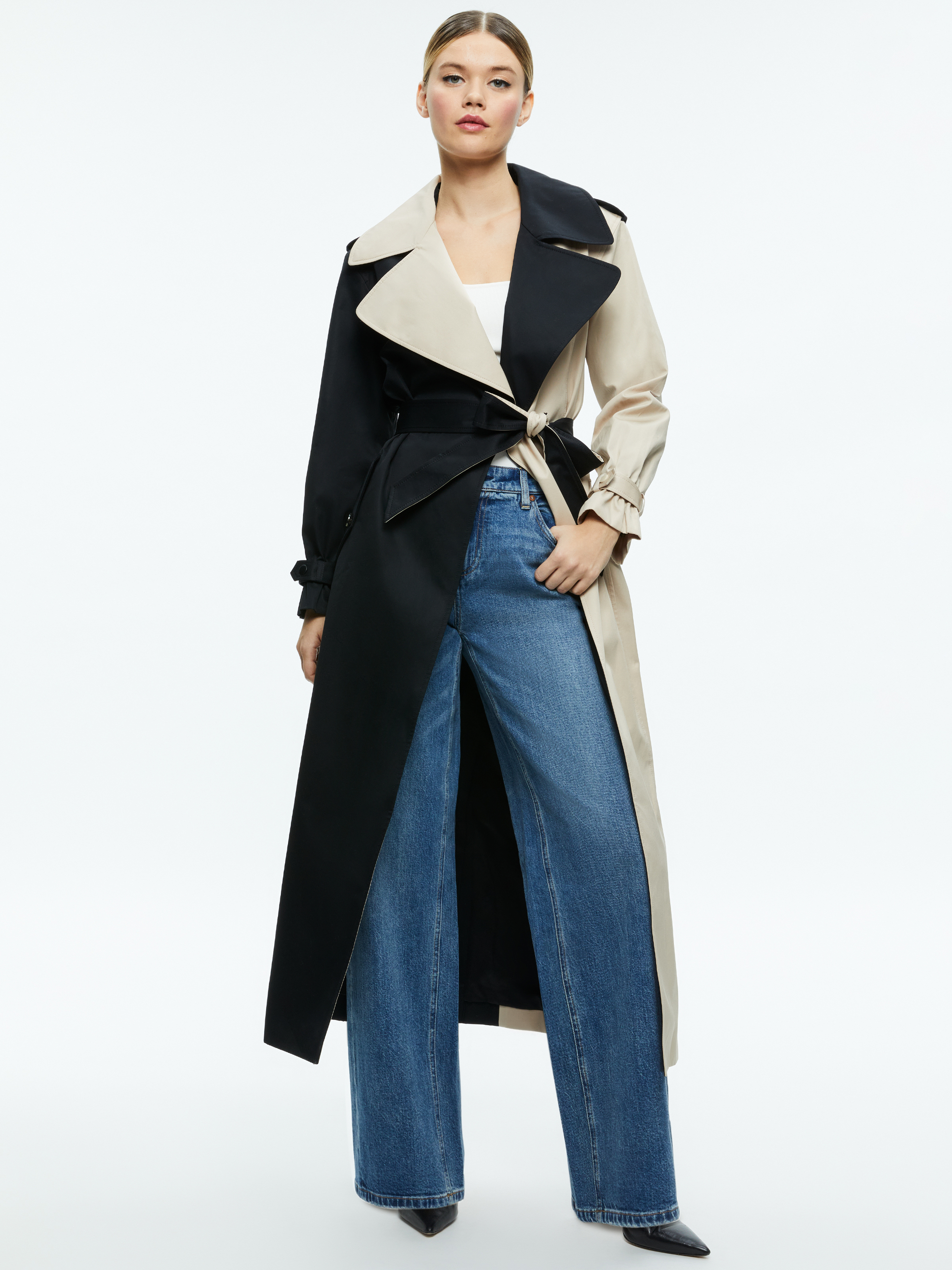 Nevada Trench Coat In Black/latte | Alice + Olivia
