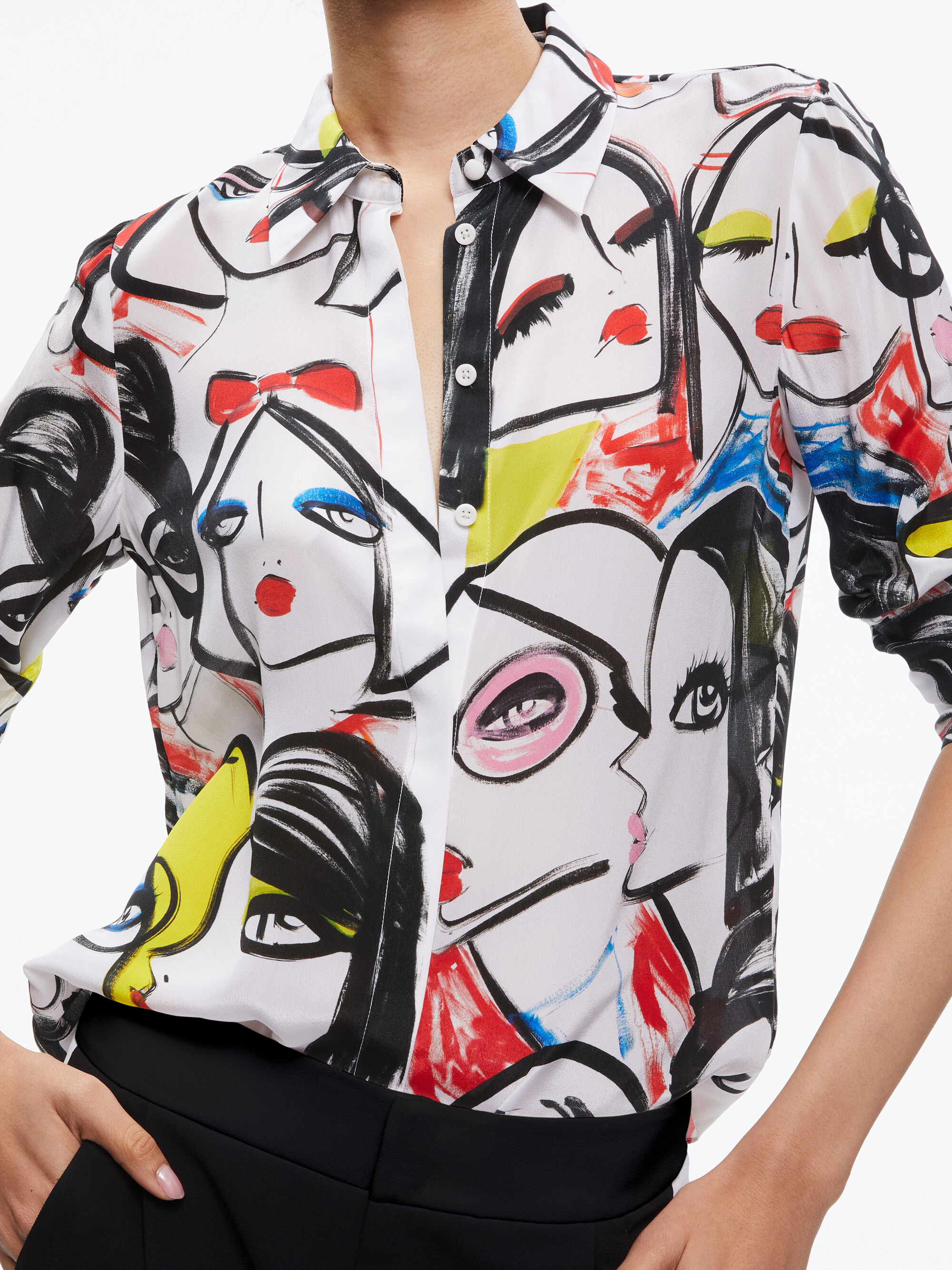 A+O X BLAIR Z WILLA PLACKET TOP in BLAIR Z | ALICE + OLIVIA