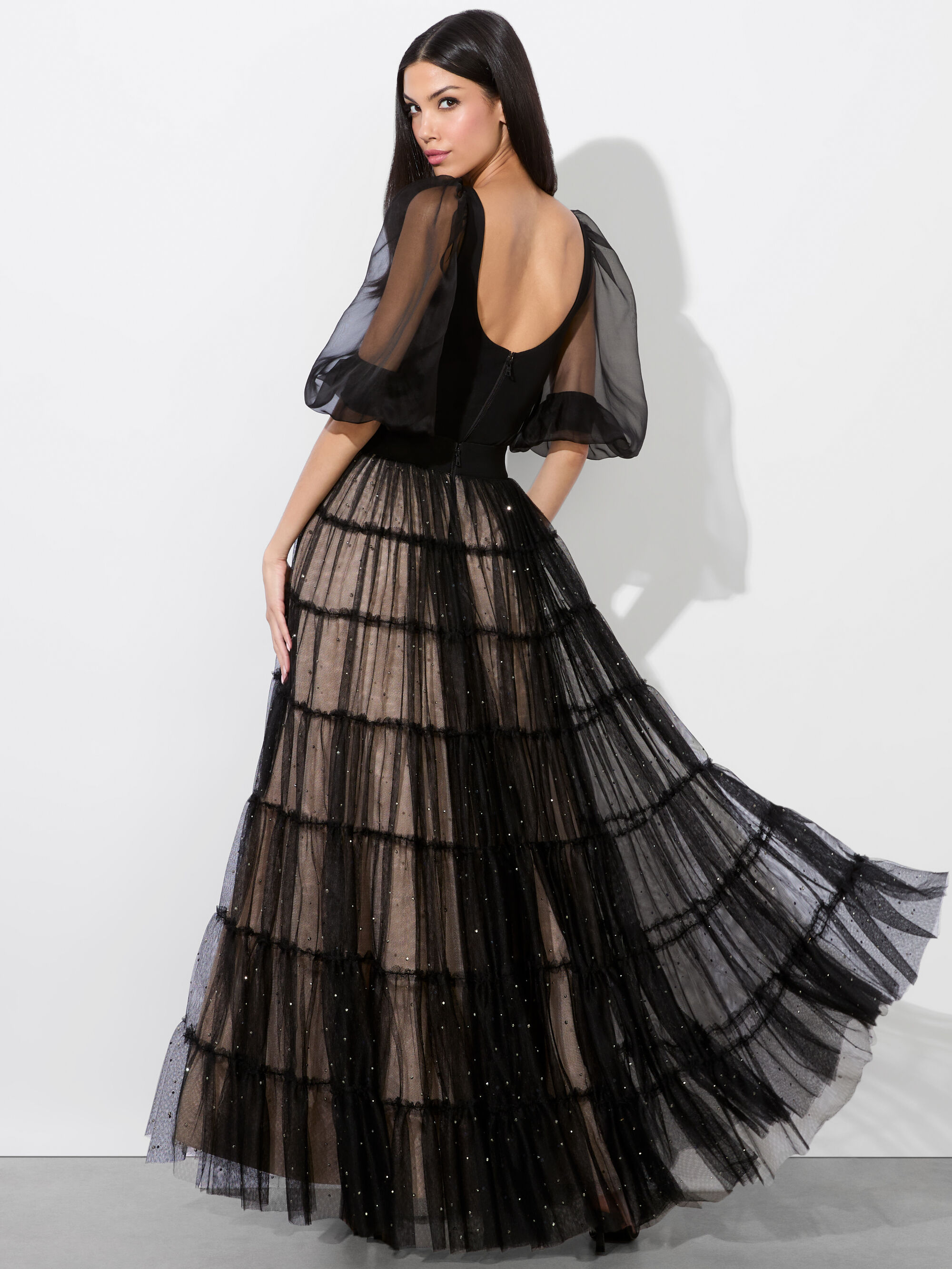 DARCY BALLGOWN SKIRT in BLACK/CRYSTAL | ALICE + OLIVIA