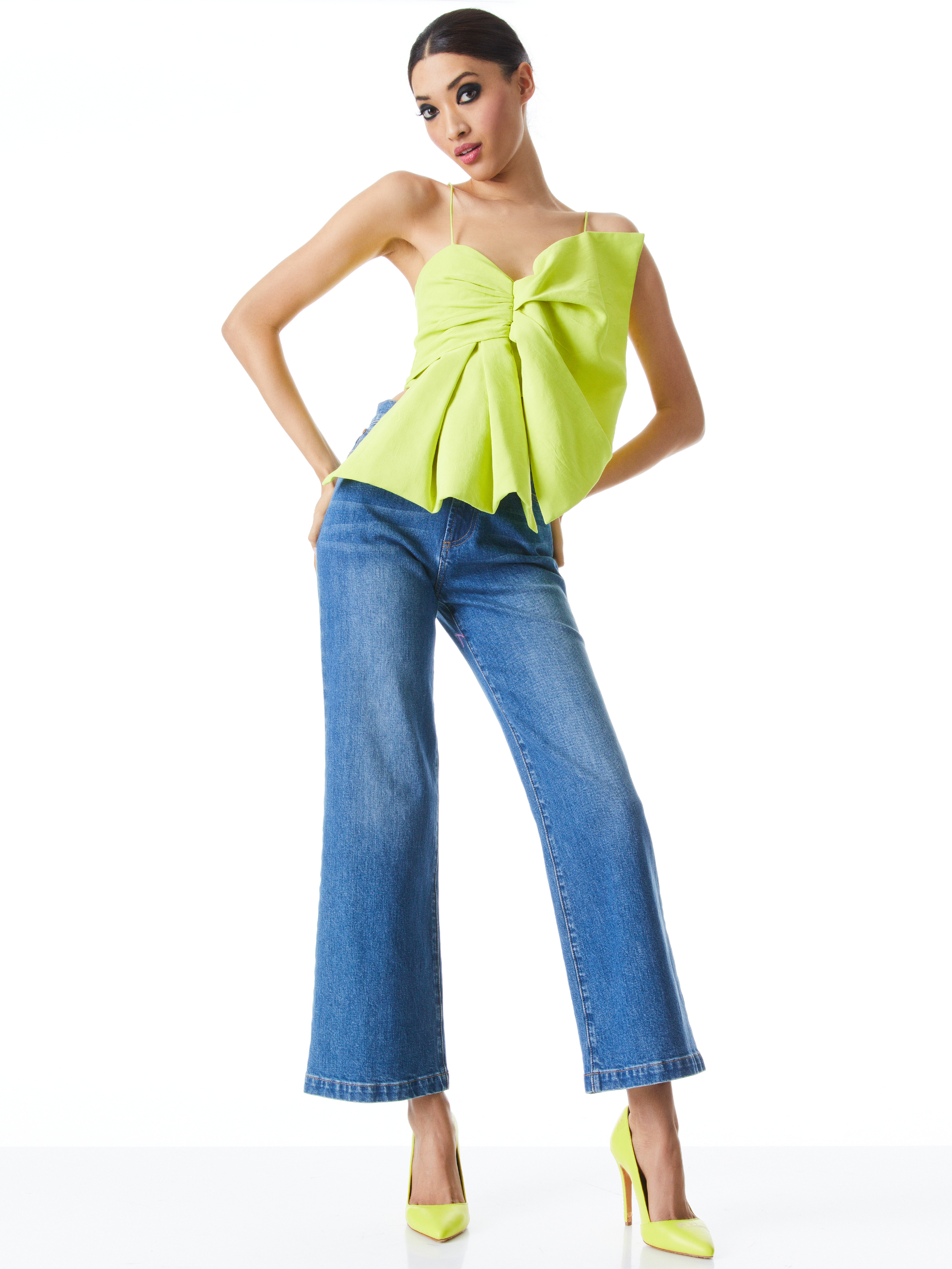 Beline Front Bow Crop Top In Citron | Alice + Olivia