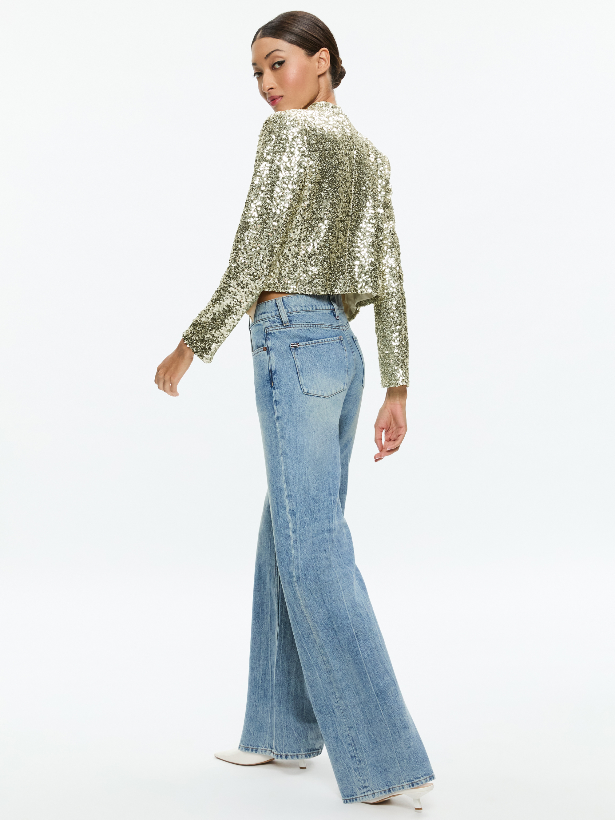 New Harvey Sequin Open Front Jacket In Pale Gold | Alice + Olivia