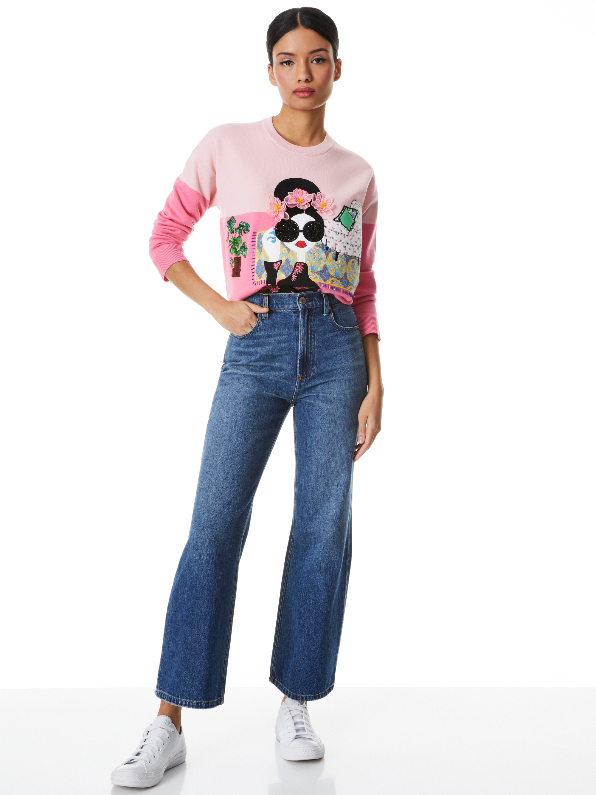 Gleeson Stace Face Pullover In Primrose | Alice + Olivia