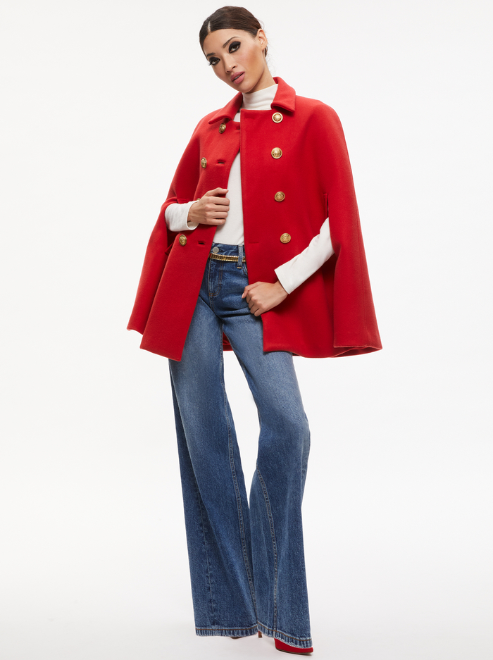 REYNALDA DOUBLE BREASTED CAPE in PERFECT RUBY | ALICE + OLIVIA