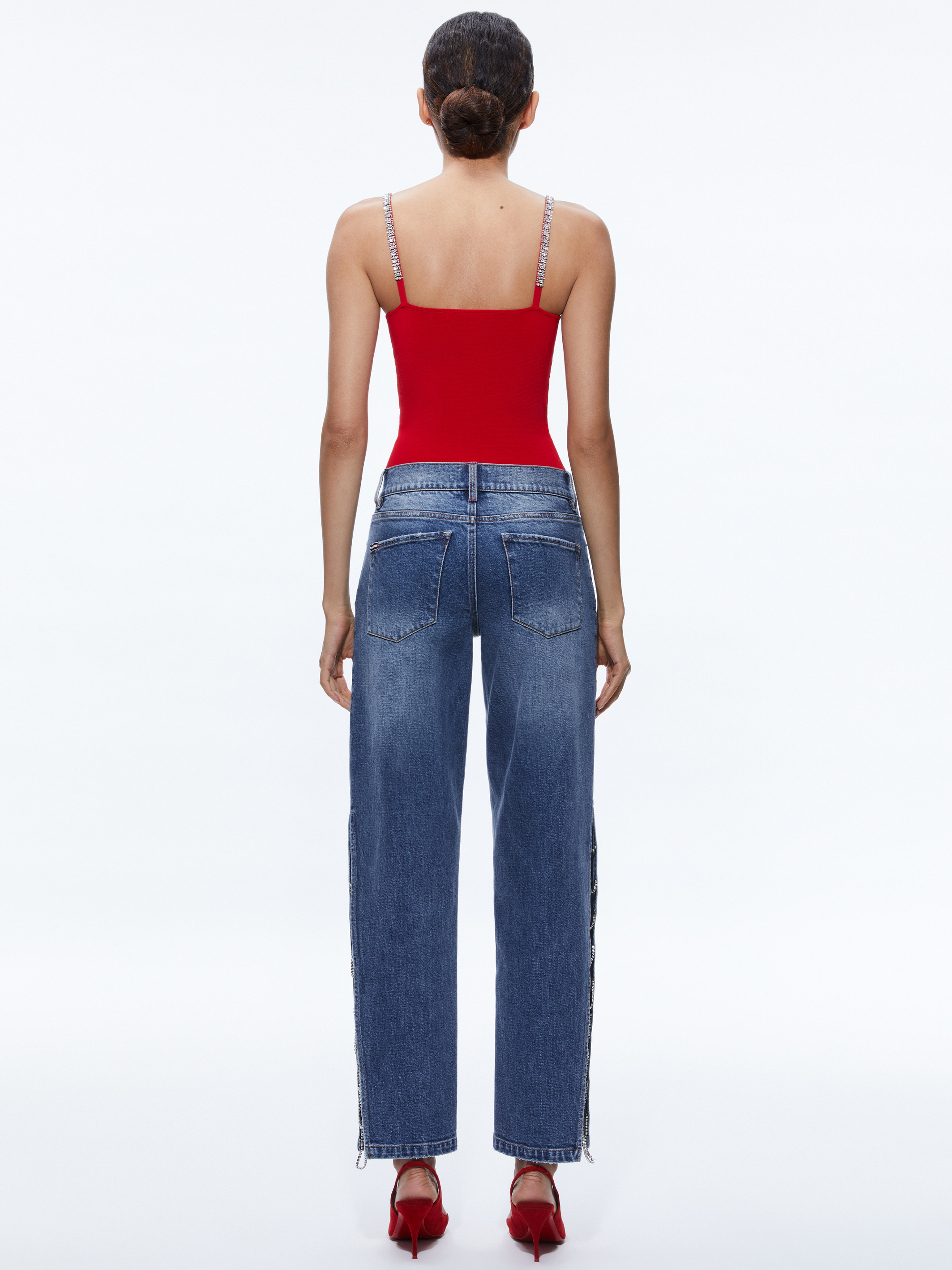 Gayle Embellished Side Jean In Brooklyn Blue | Alice + Olivia