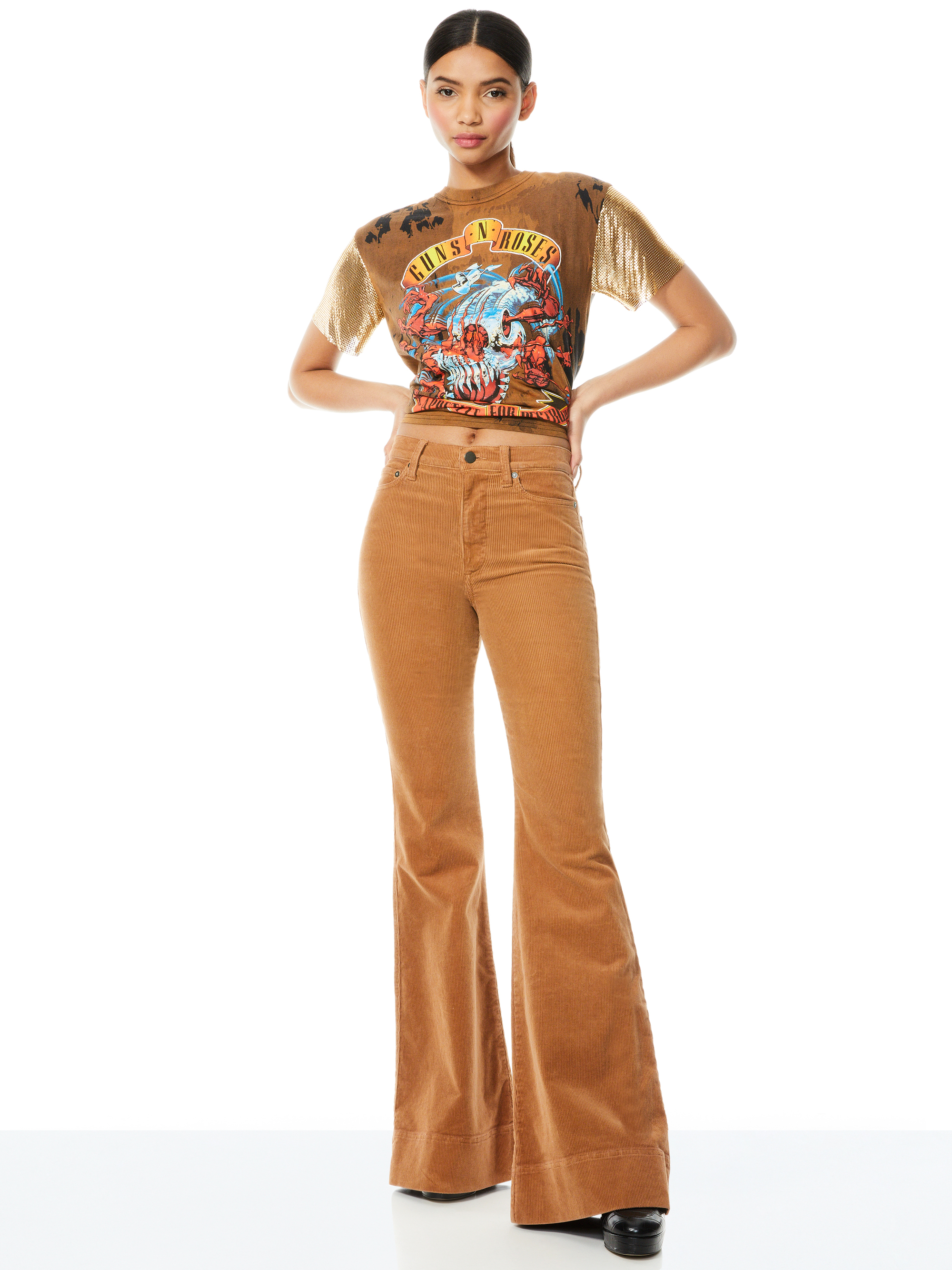 Tari Guns N Roses Chainmail Tee In Black/multi | Alice + Olivia