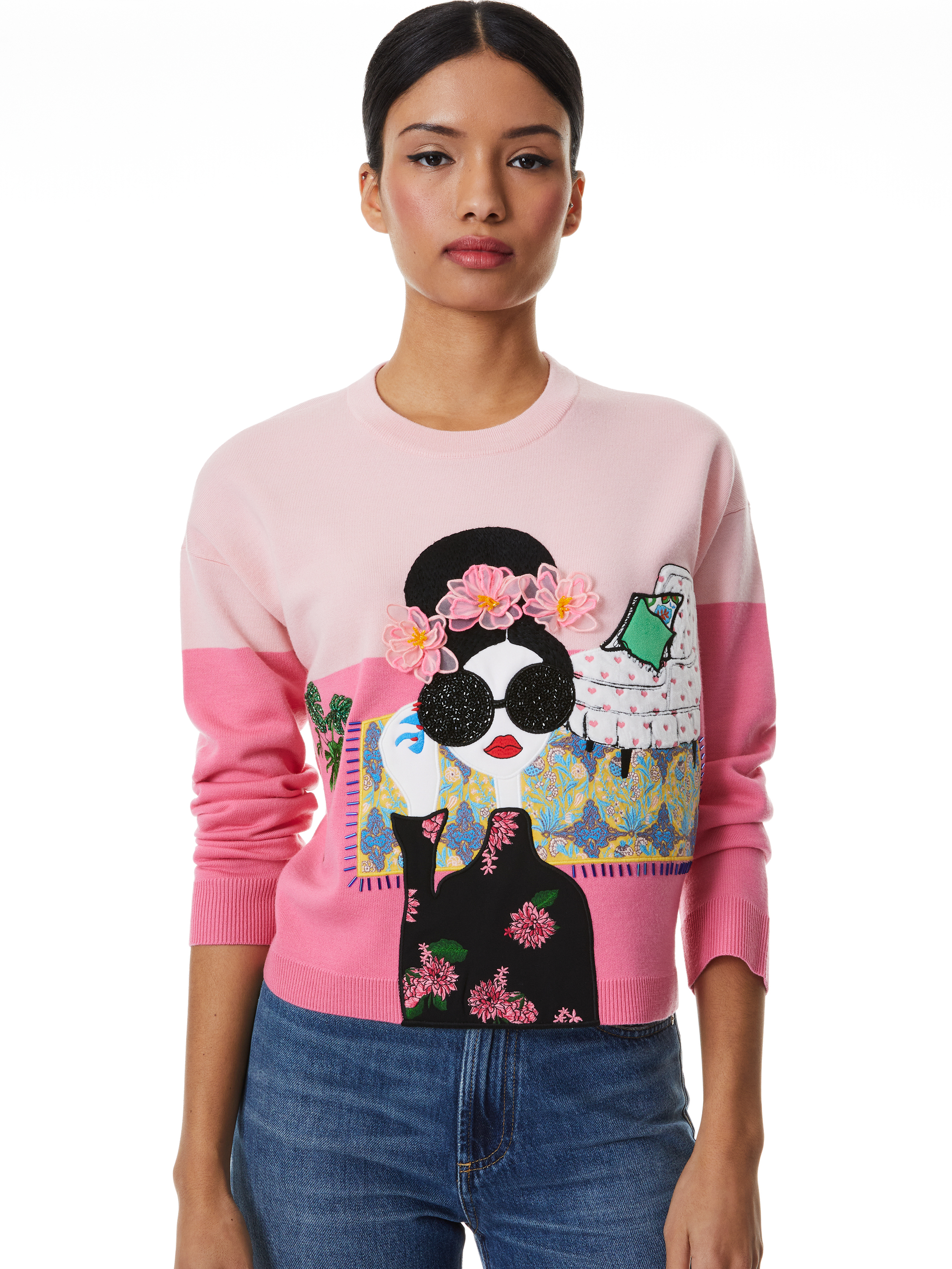 Gleeson Stace Face Pullover In Primrose | Alice + Olivia