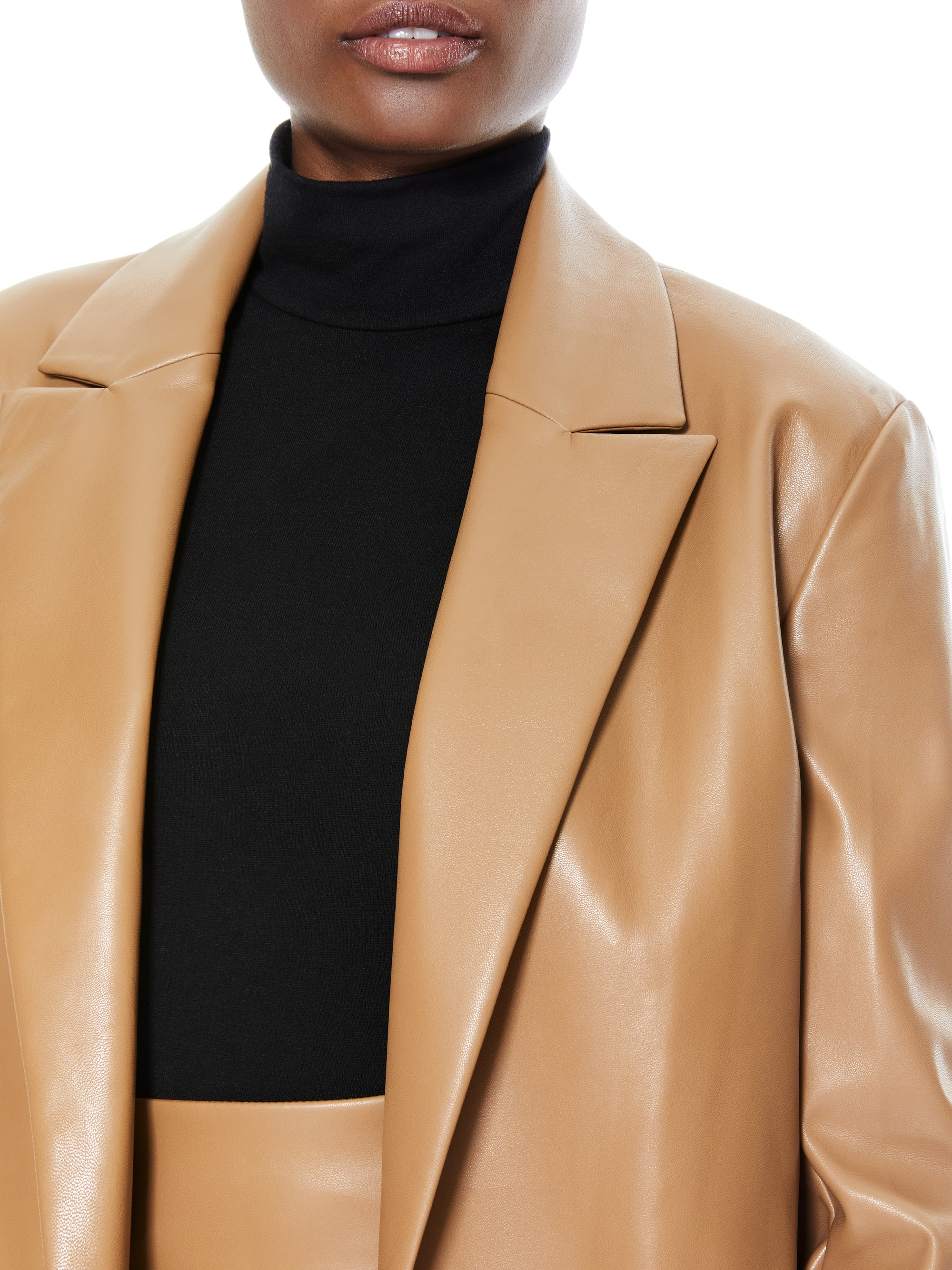 Dunn Roll Cuff Vegan Leather Blazer In Camel | Alice + Olivia