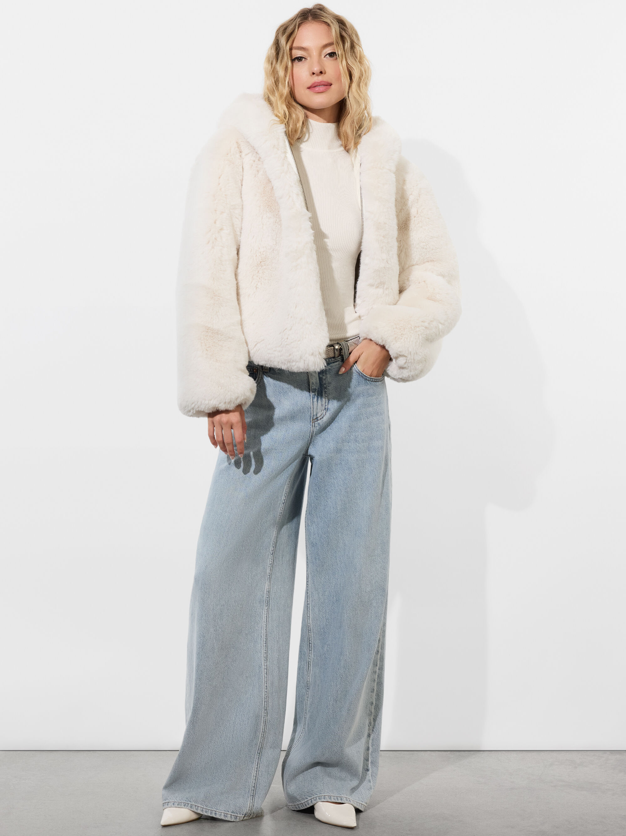 ROWE FAUX FUR BOMBER in OFF WHITE | ALICE + OLIVIA