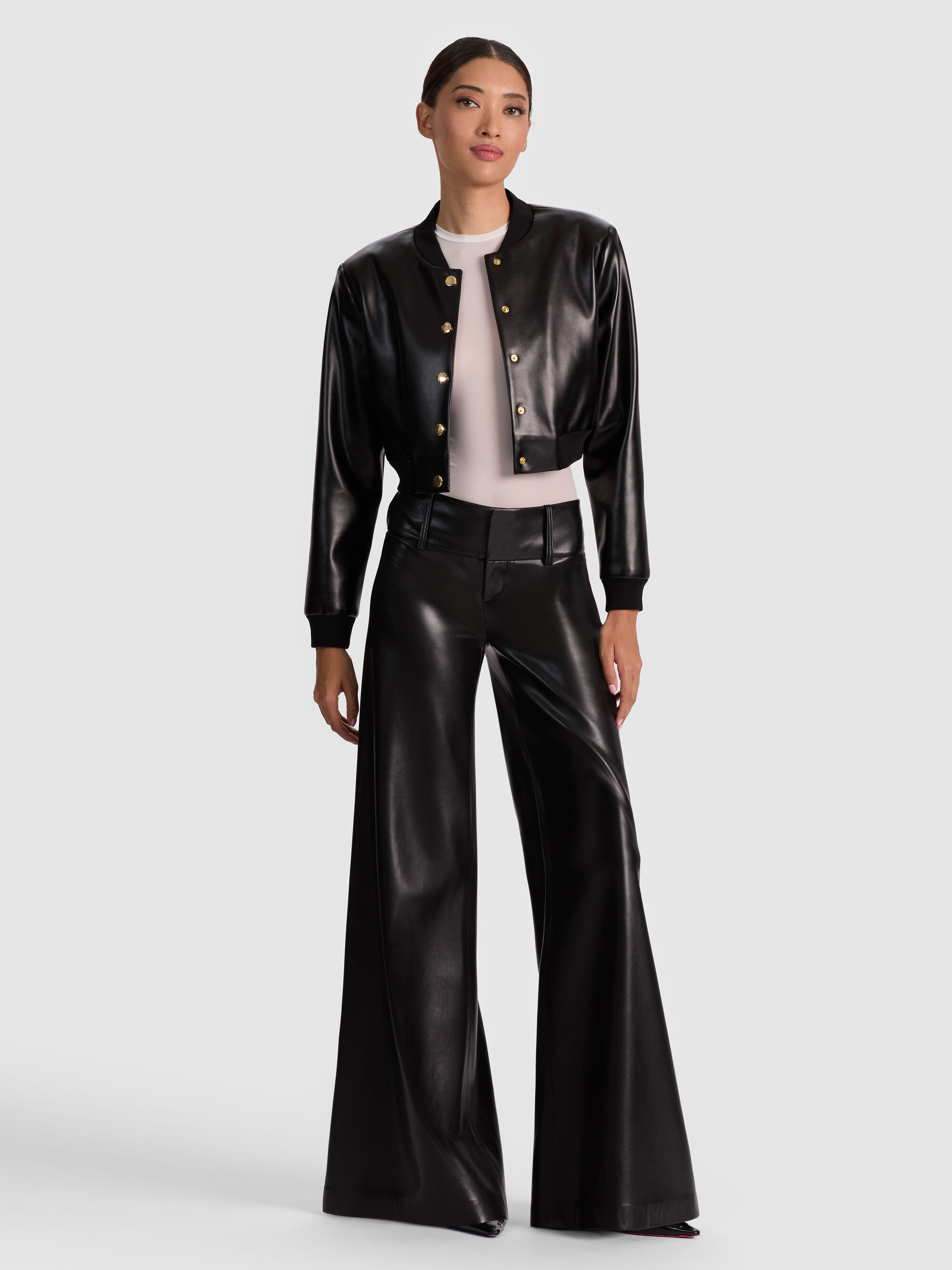 BARTON VEGAN BOMBER JACKET in BLACK | ALICE + OLIVIA