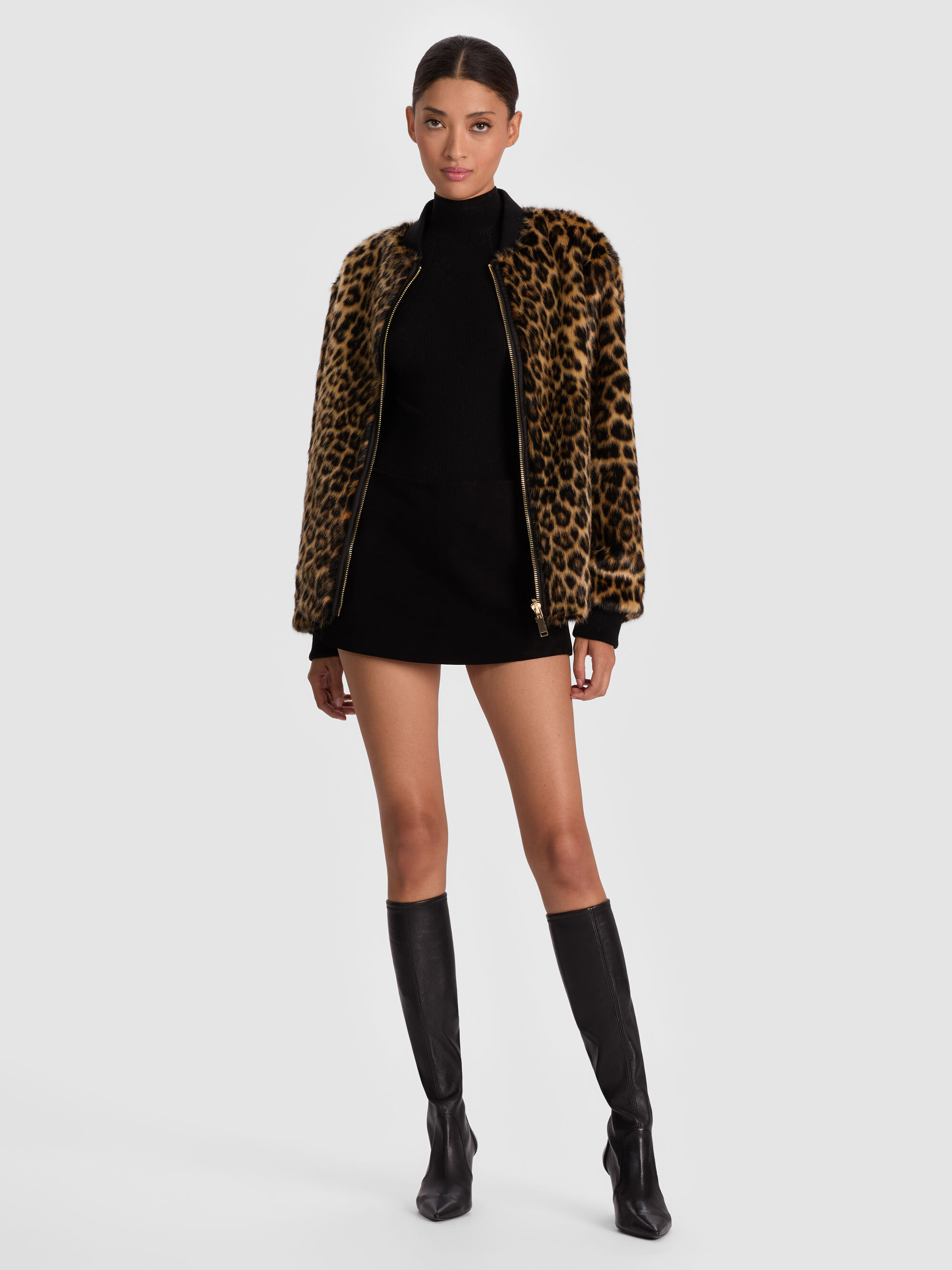 BECKY REVERSIBLE FAUX FUR BOMBER JACKET in CHEETAH/BLACK | ALICE + OLIVIA