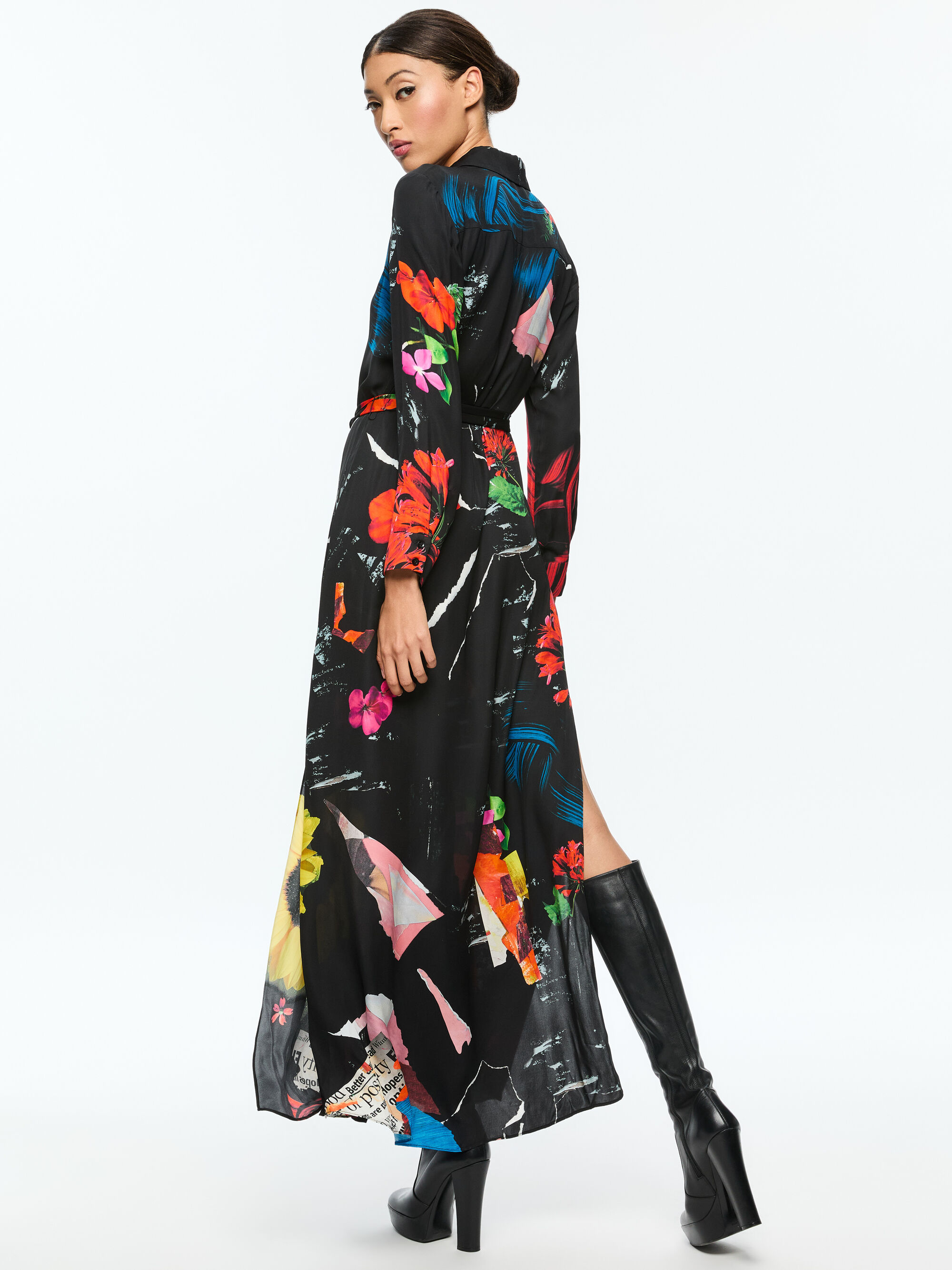 CHASSIDY MAXI SHIRT DRESS in AZALEA FLORAL | ALICE + OLIVIA