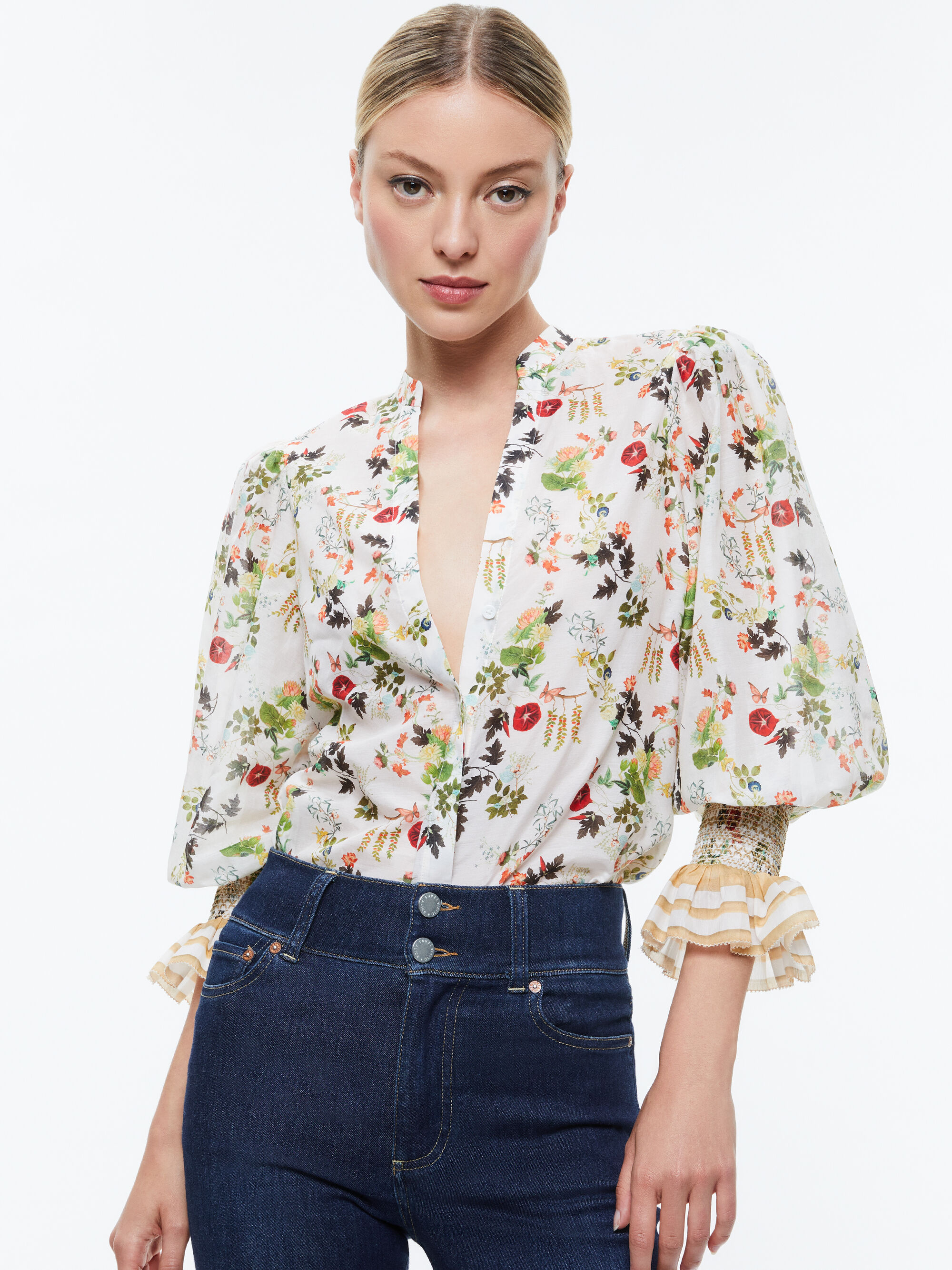 Ilan Button Front Blouse In Blush Kiss Vanilla | Alice + Olivia