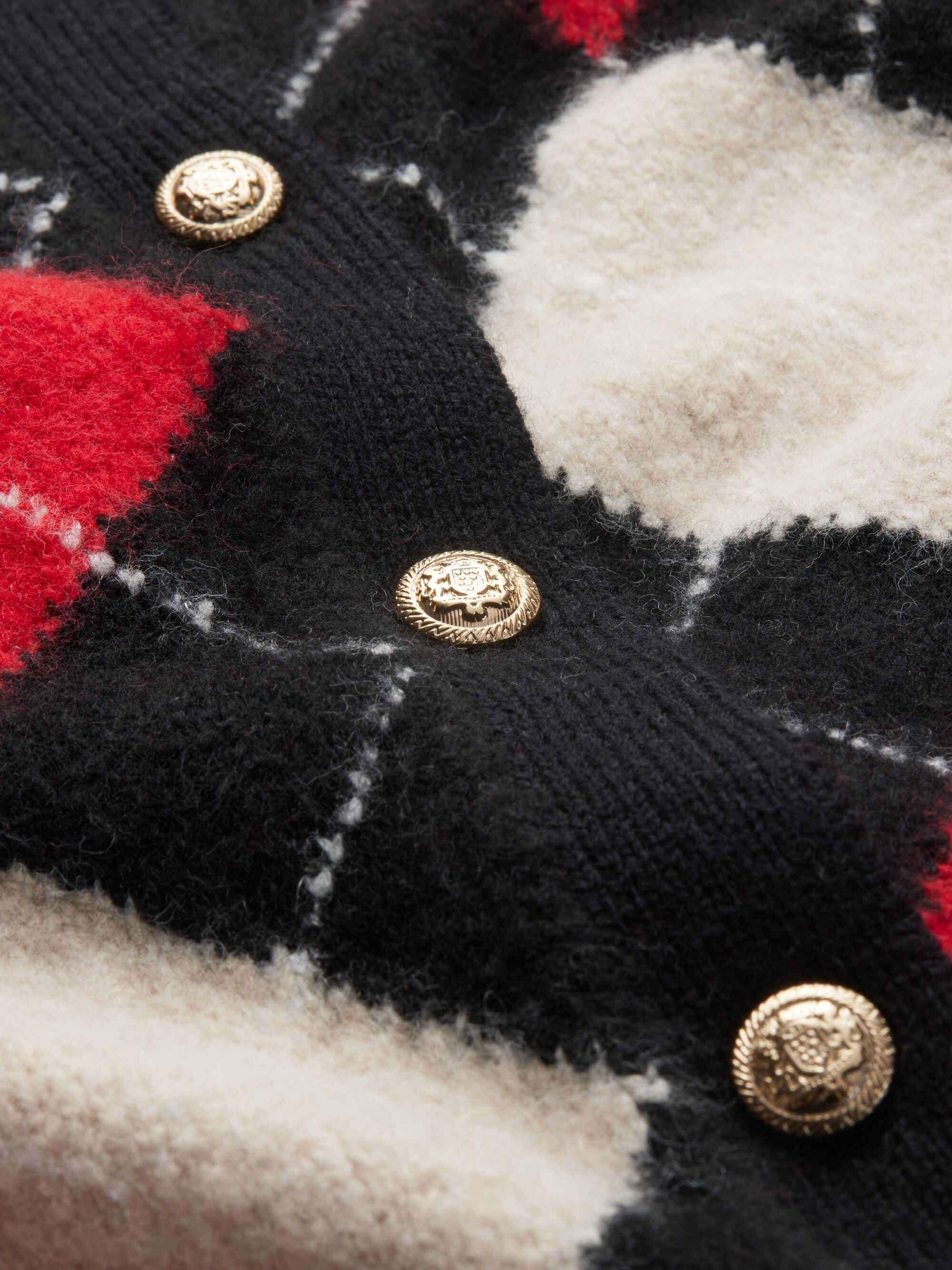 CAROLEE ARGYLE CARDIGAN in OATMEAL/BLACK/PERFECT RUBY | ALICE + OLIVIA
