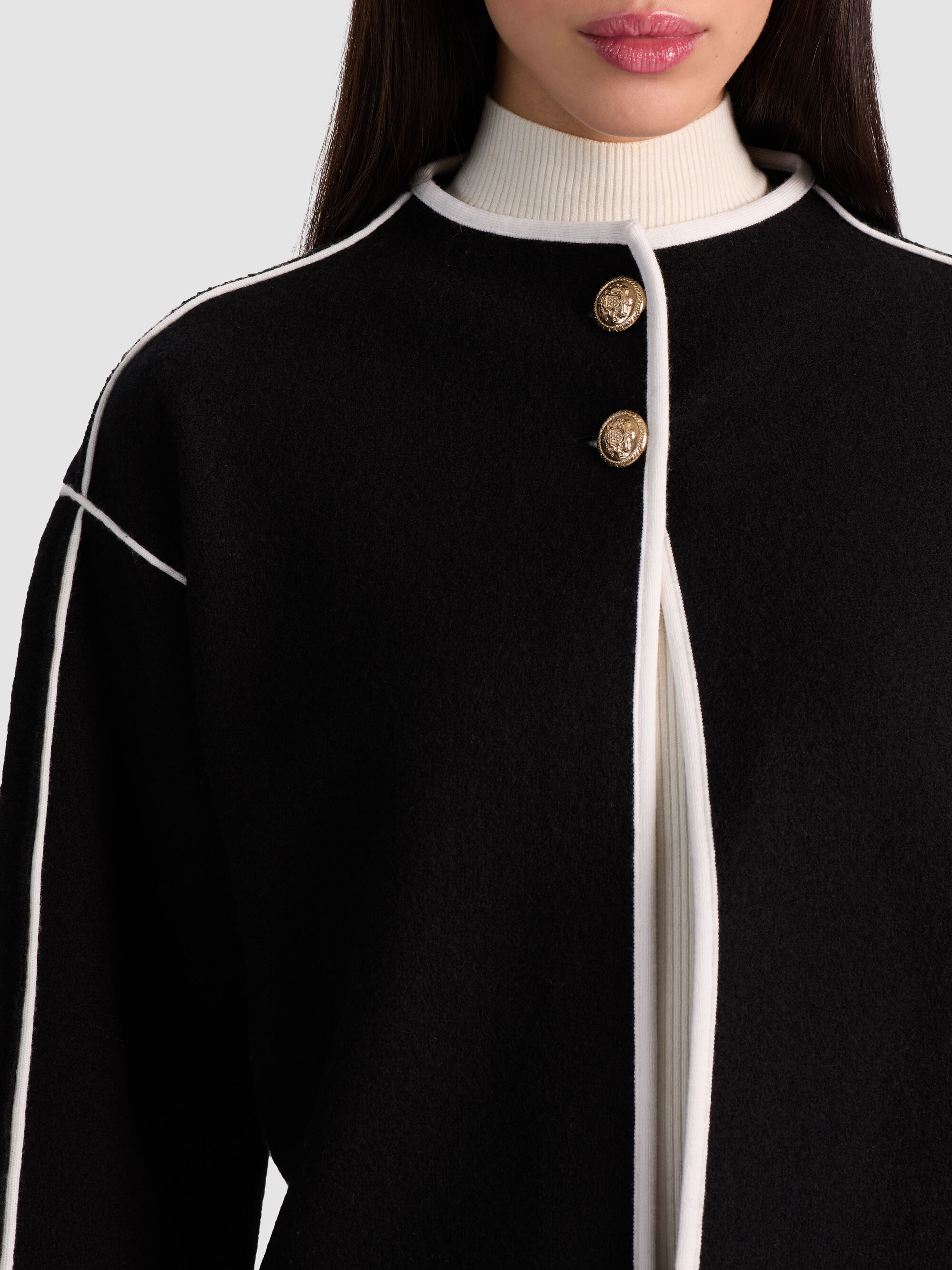 PEARSON SWEATER JACKET in BLACK/SOFT WHITE | ALICE + OLIVIA