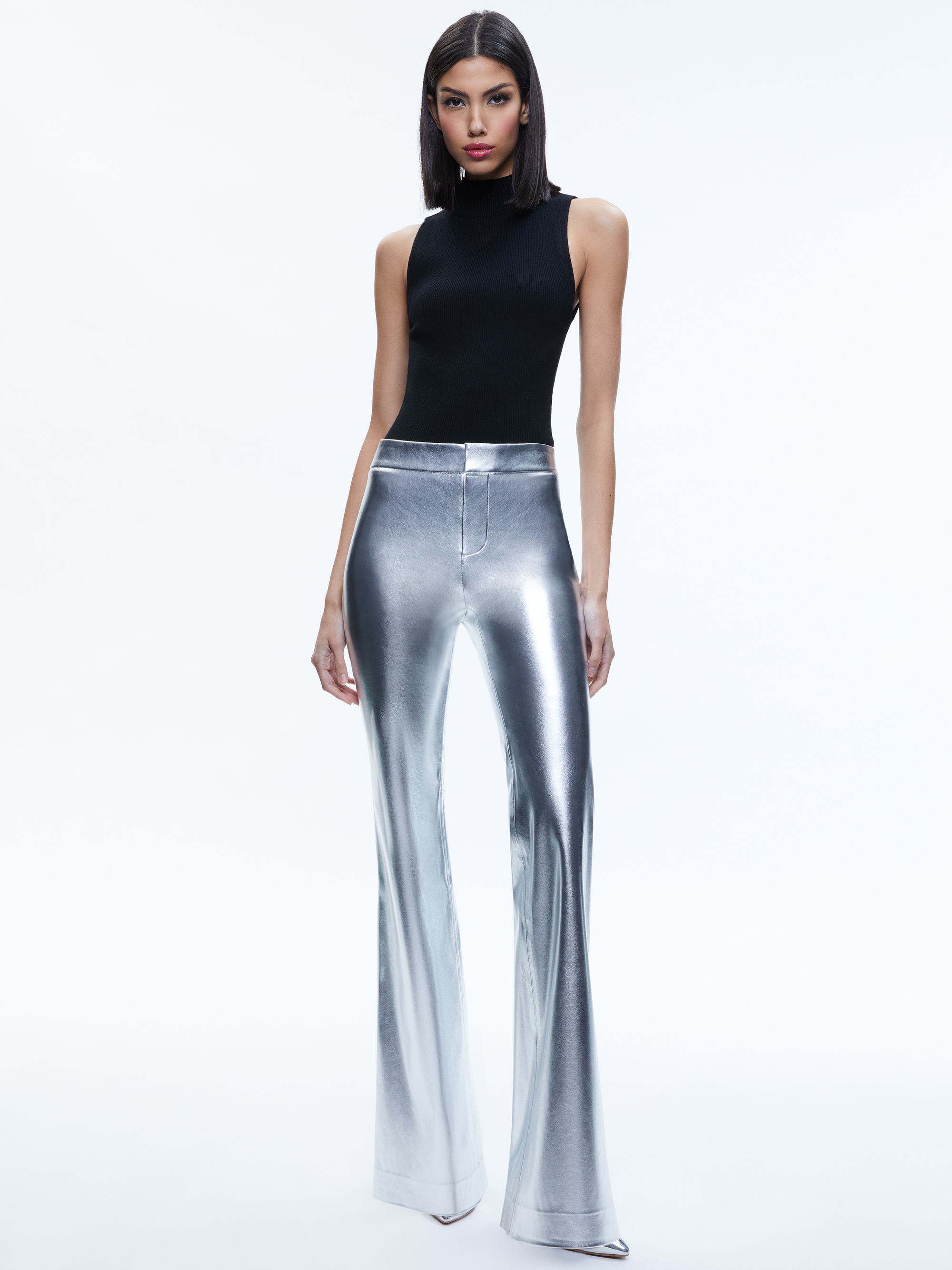 Livi Metallic Vegan Leather Pant In Silver | Alice + Olivia