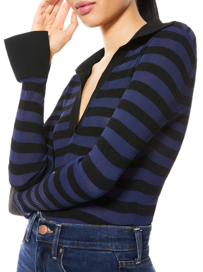 Daralee Fitted Polo In Black/navy | Alice + Olivia