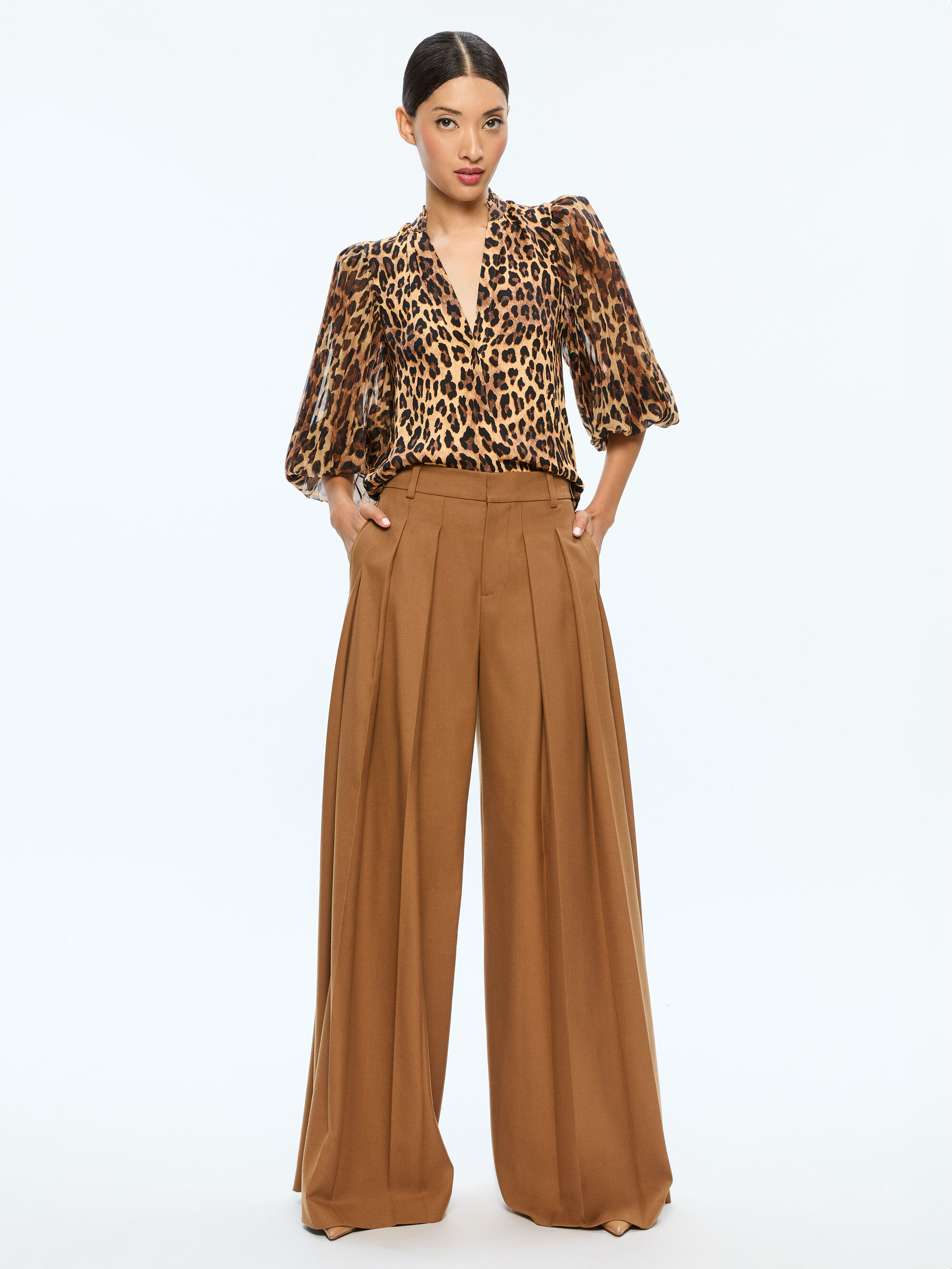 Ilan Button Front Blouse In Spotted Leopard Dark Tan | Alice + Olivia