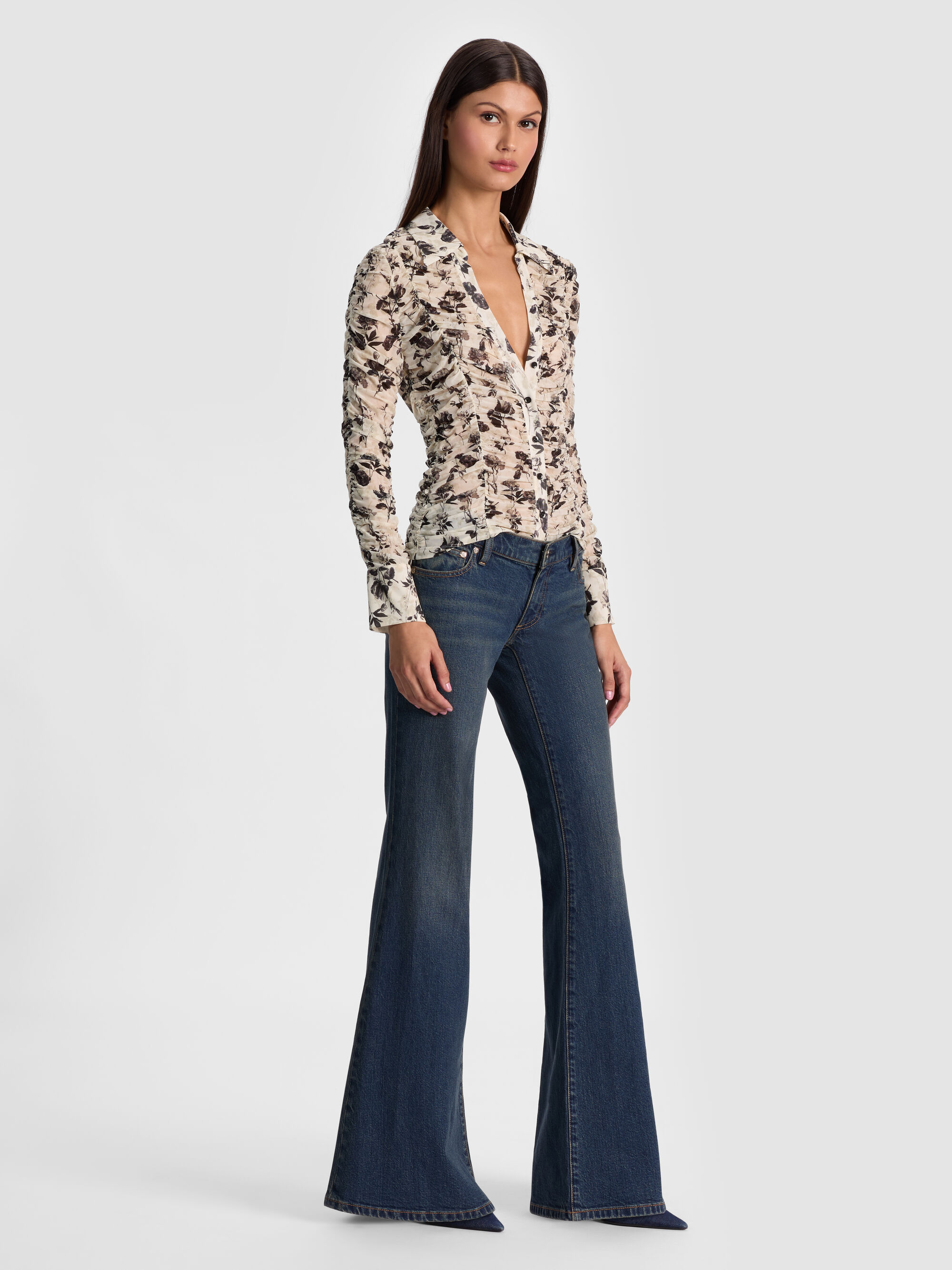 PORTIA MESH BUTTON DOWN in ARDEN FOREST SM | ALICE + OLIVIA