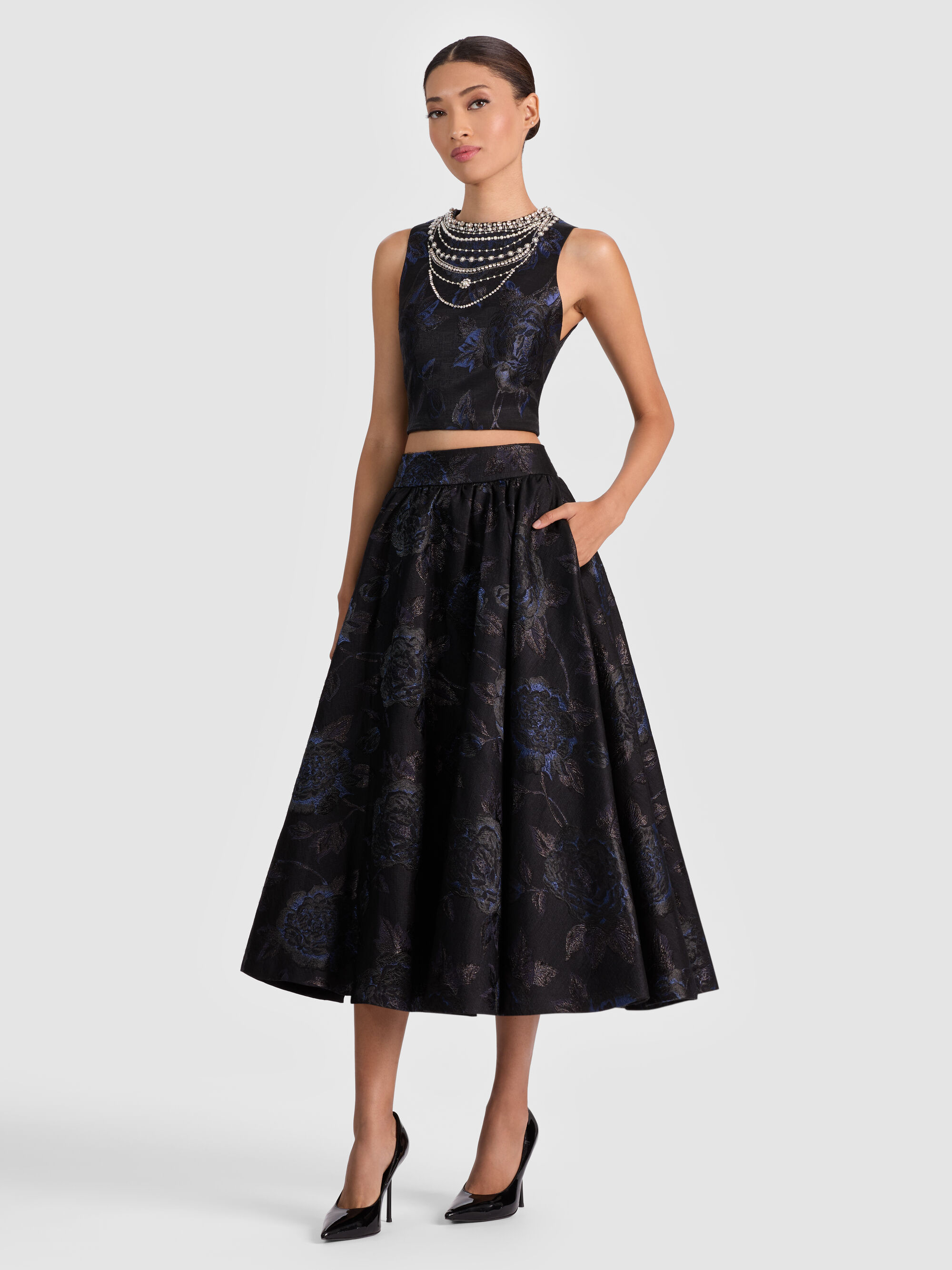 CHERRA EMBELLISHED CROP TOP in BLACK | ALICE + OLIVIA