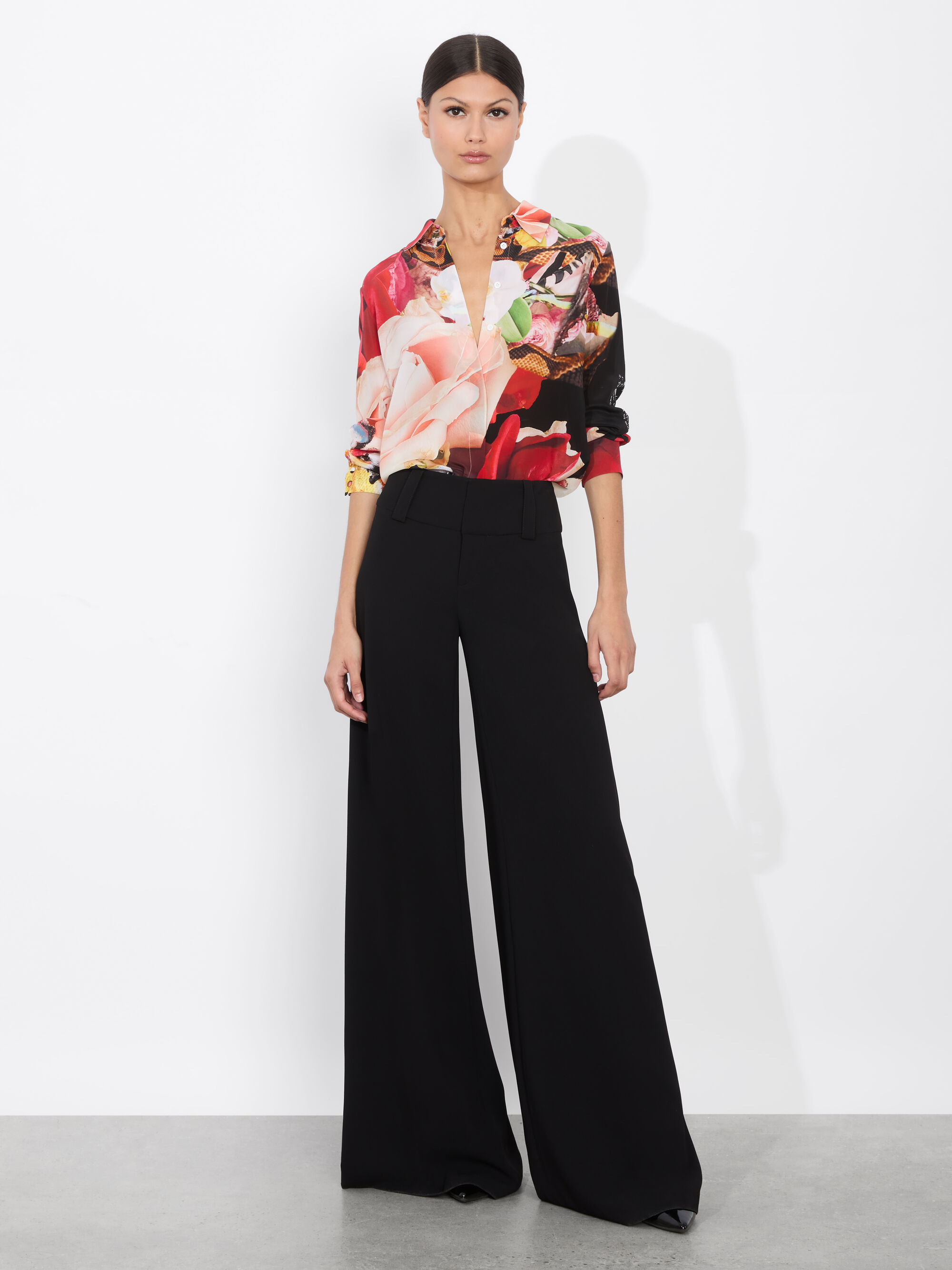 A+O x KELLY DABBAH WILLA PLACKET TOP in THRIVE | ALICE + OLIVIA