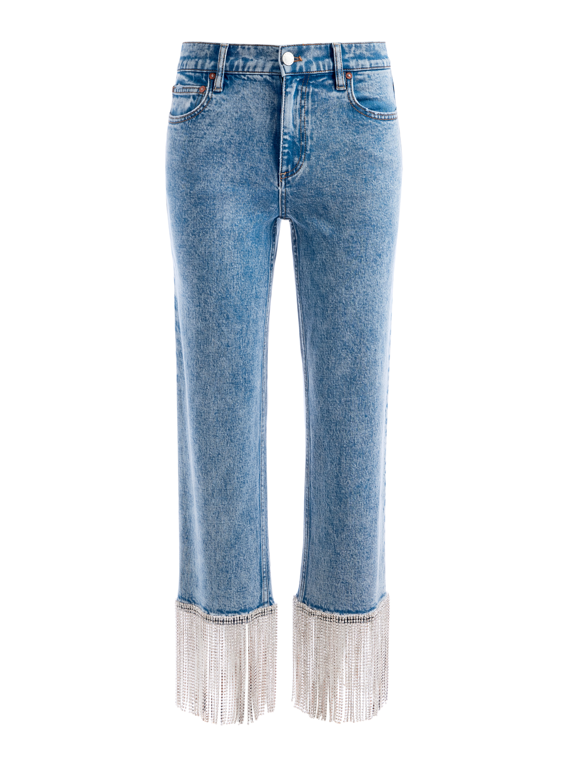 Amazing Crystal Embellished Hem Jean In Lightning Blue | Alice + Olivia