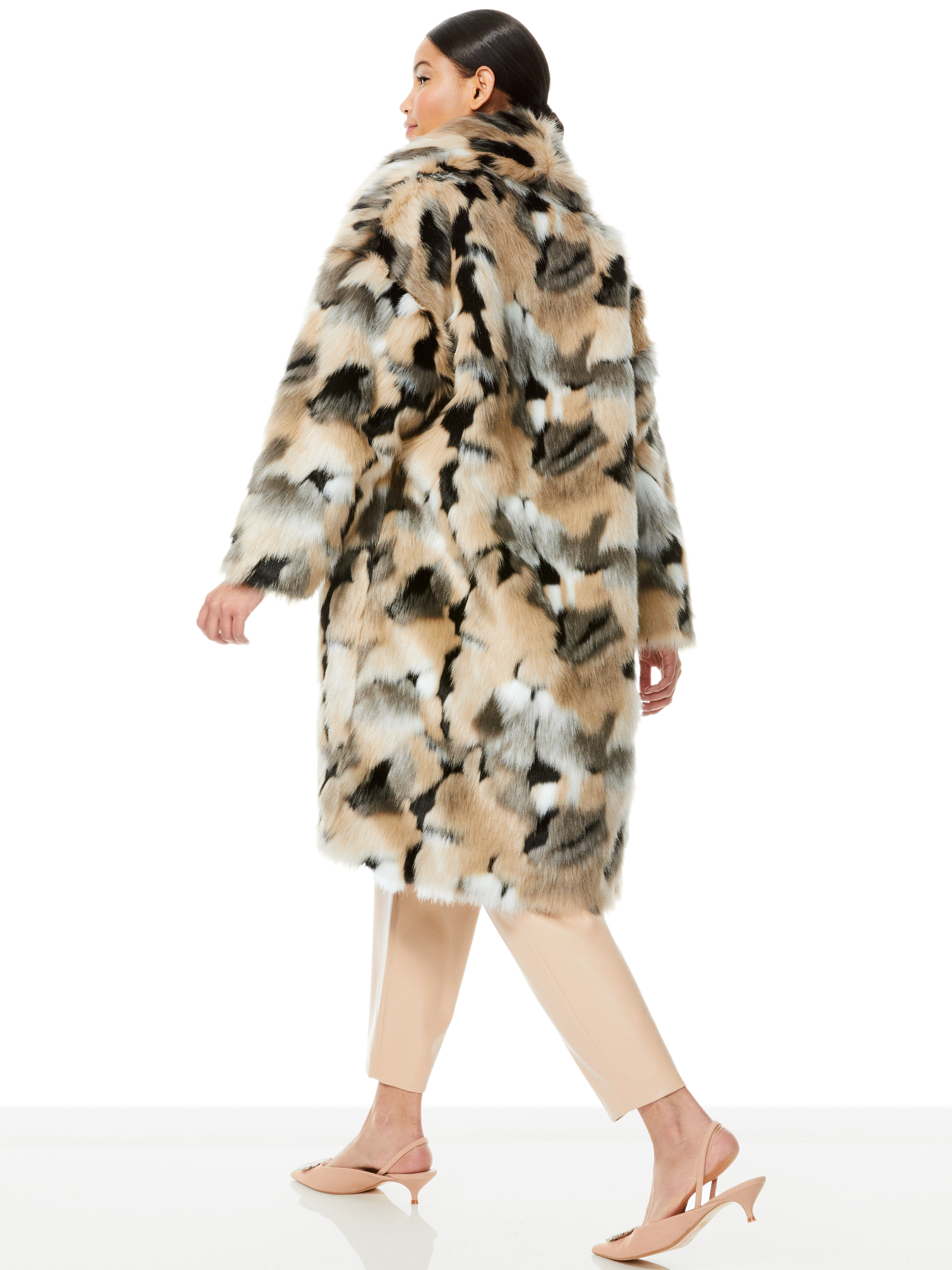 Yetta Faux Fur Coat In Neutral/black | Alice + Olivia