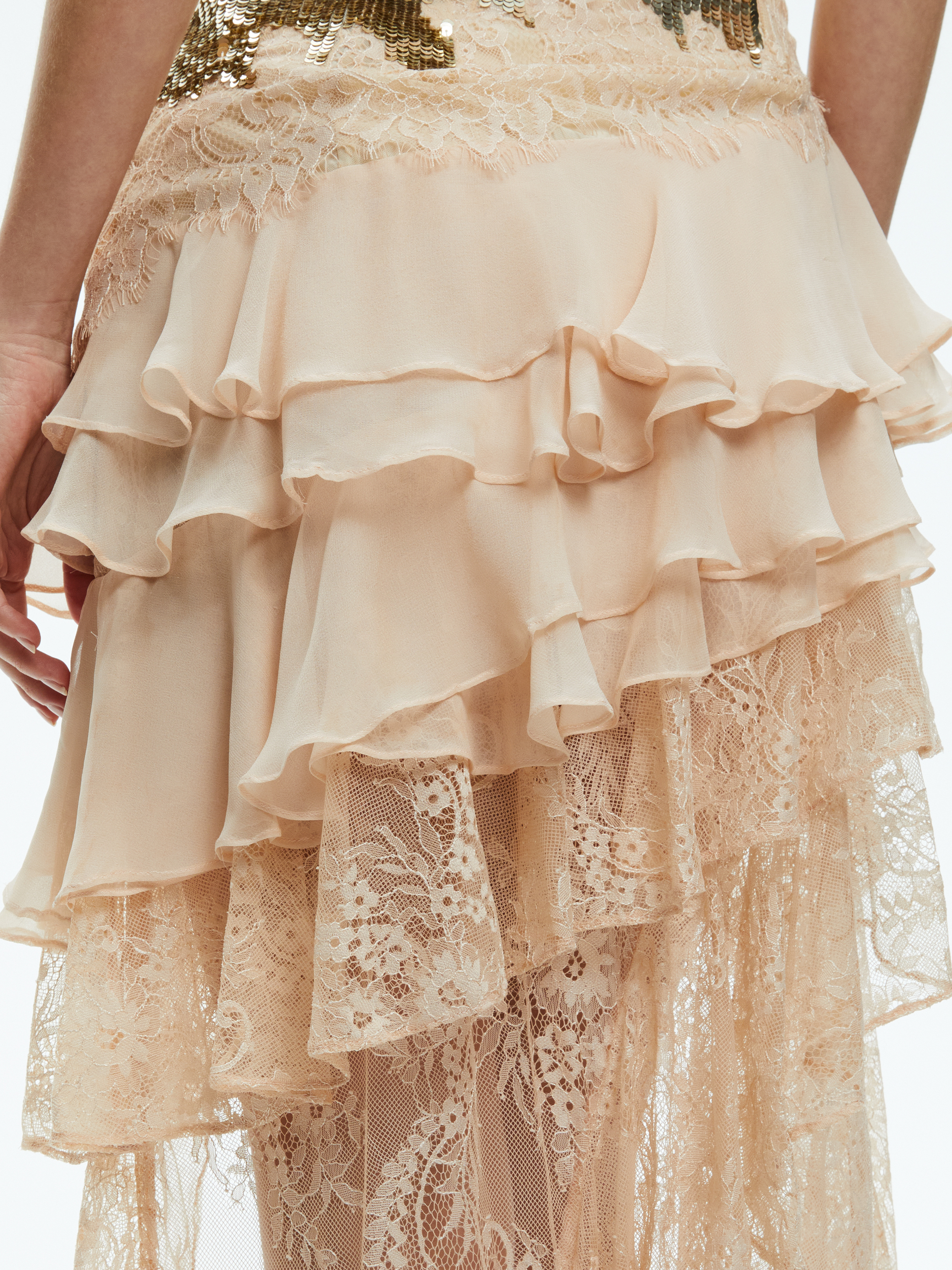 Nelia Sequined High Low Ruffled Maxi Dress In Pale Gold | Alice + Olivia