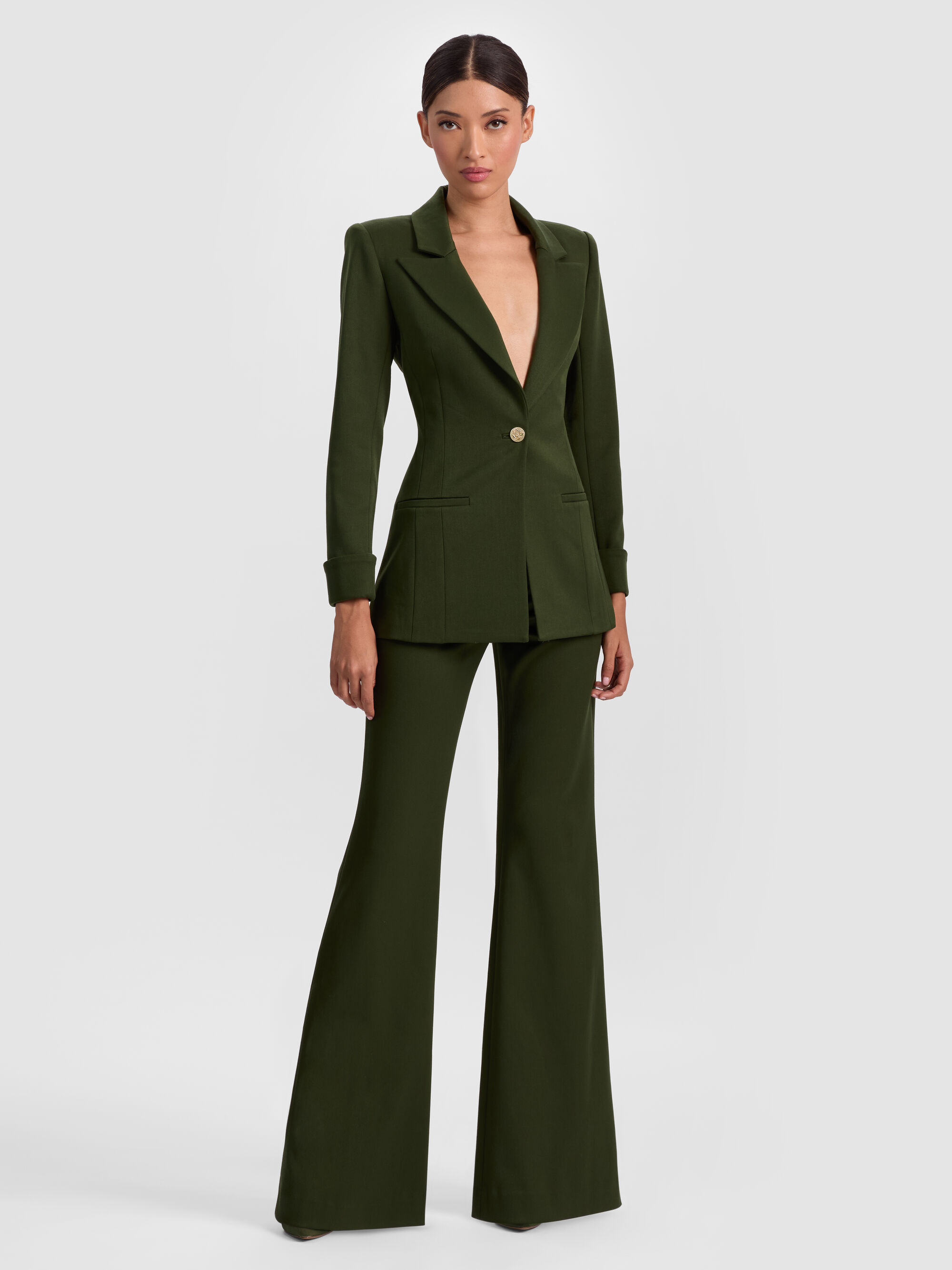 BURNS FITTED BLAZER in DARK OLIVE | ALICE + OLIVIA