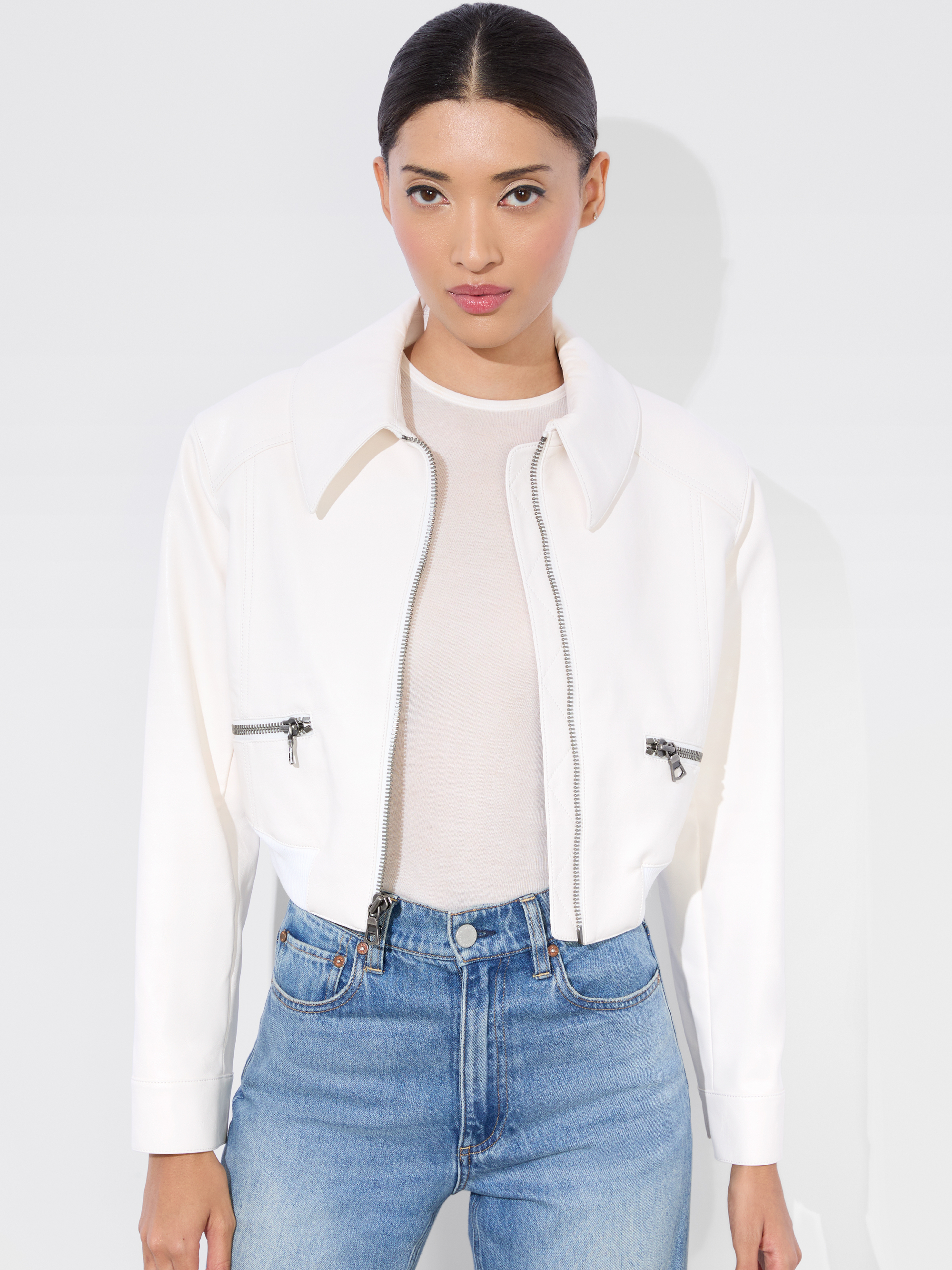 Hyde Cropped Vegan Jacket In Off White | Alice + Olivia