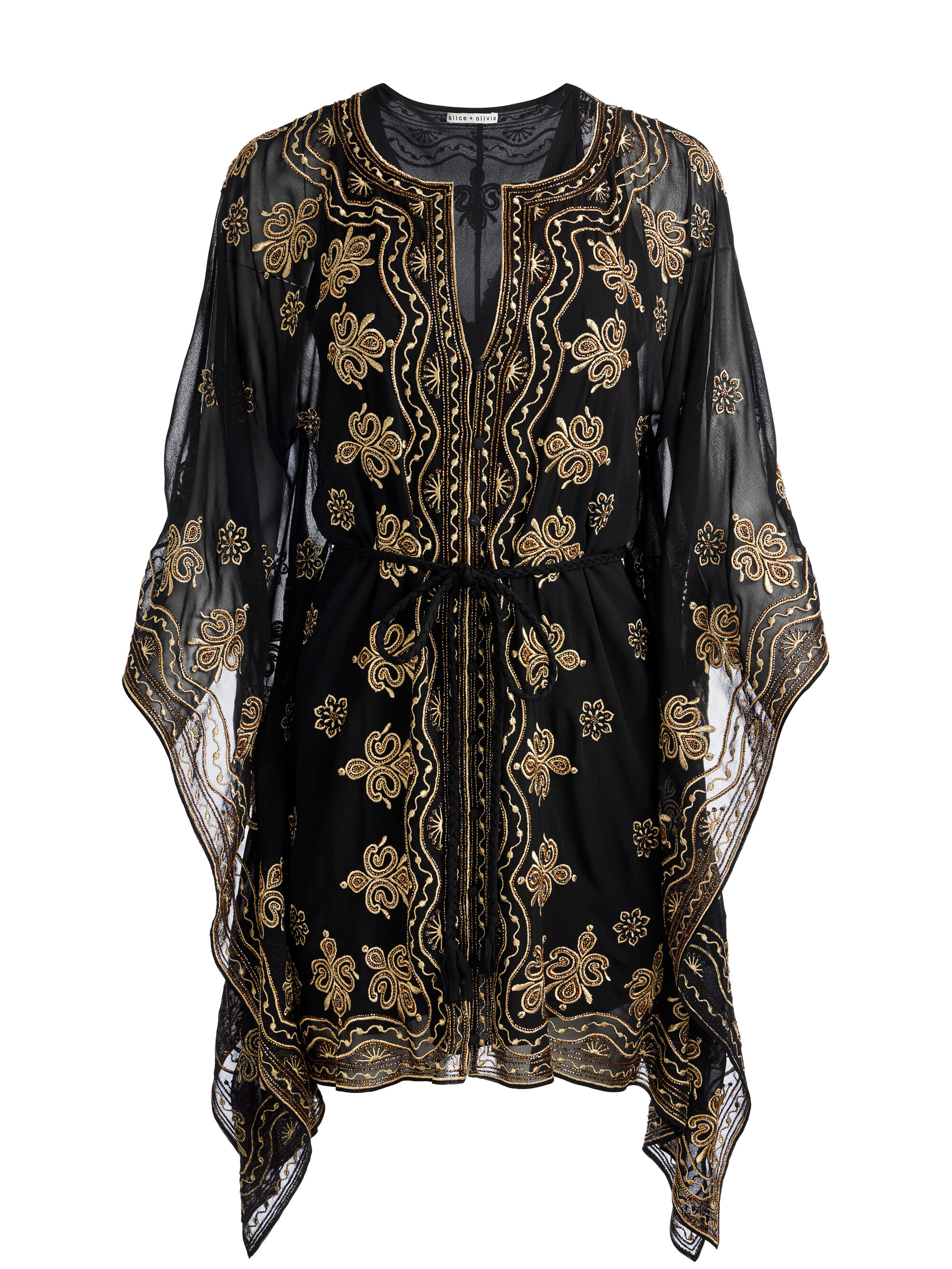 Marva Embellished Mini Kaftan In Black/pale Gold | Alice + Olivia