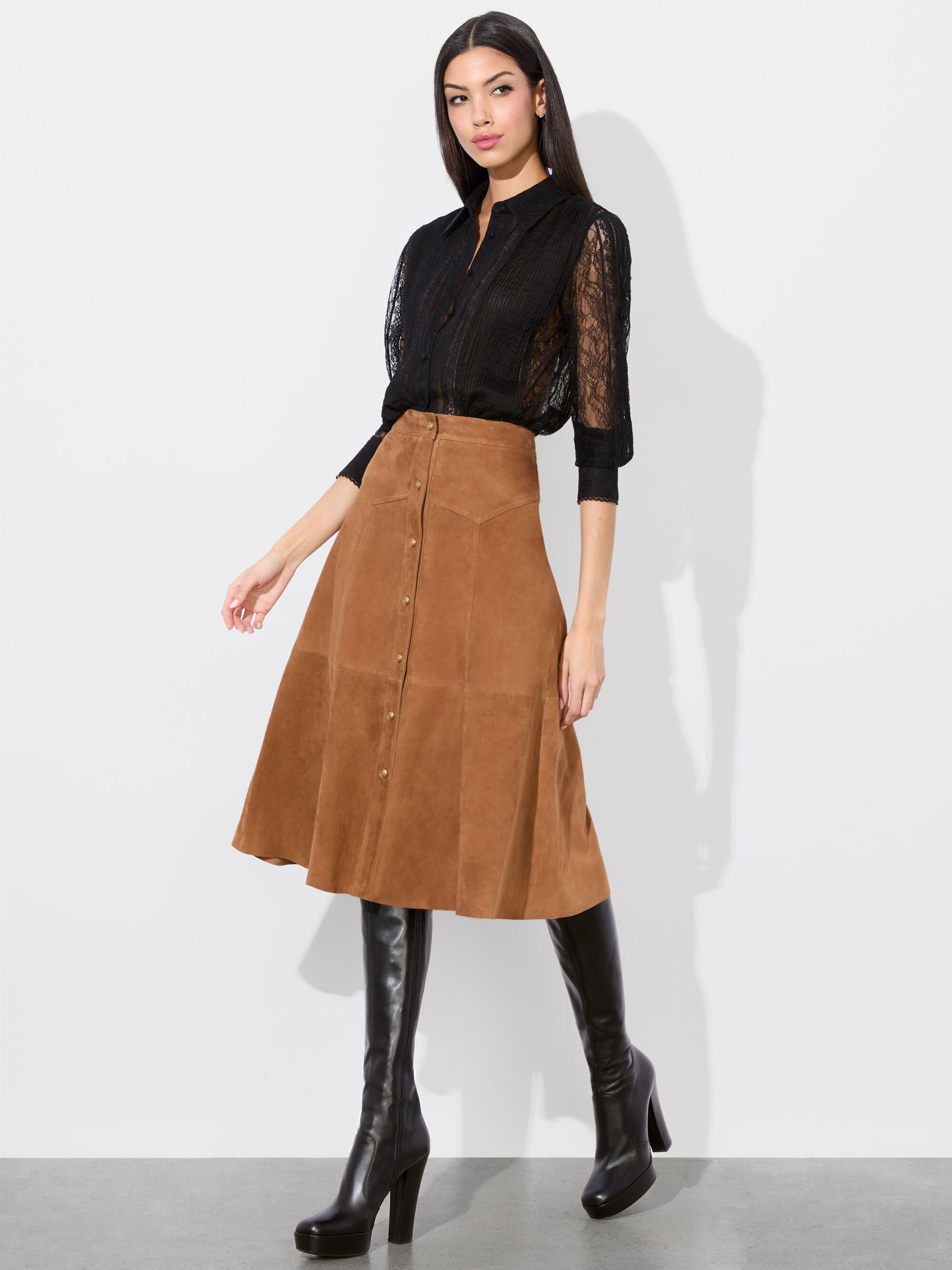 Calica Suede Midi Skirt In Camel | Alice + Olivia