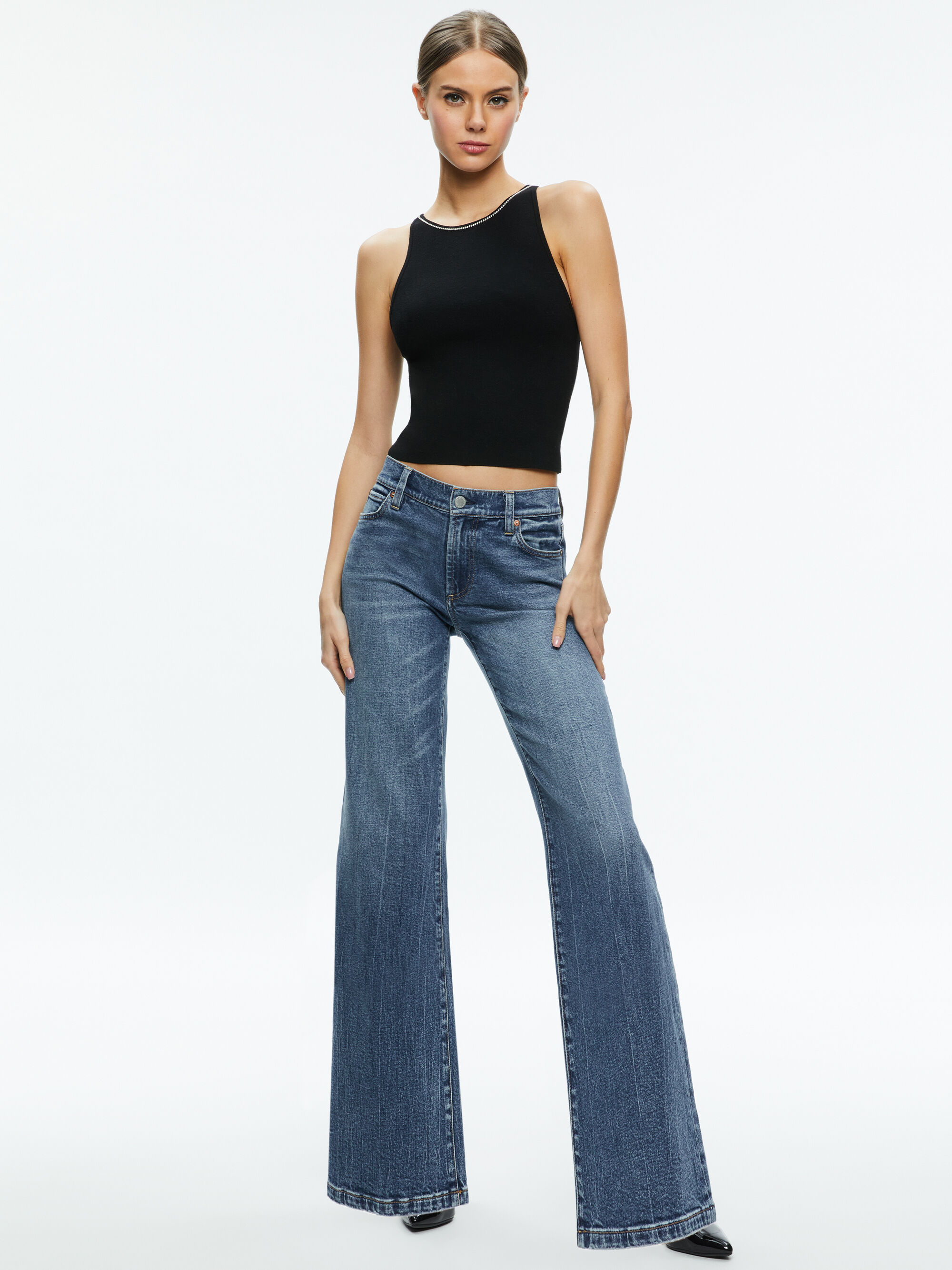 VAL CRYSTAL FRINGE CUTOUT TANK in BLACK | ALICE + OLIVIA