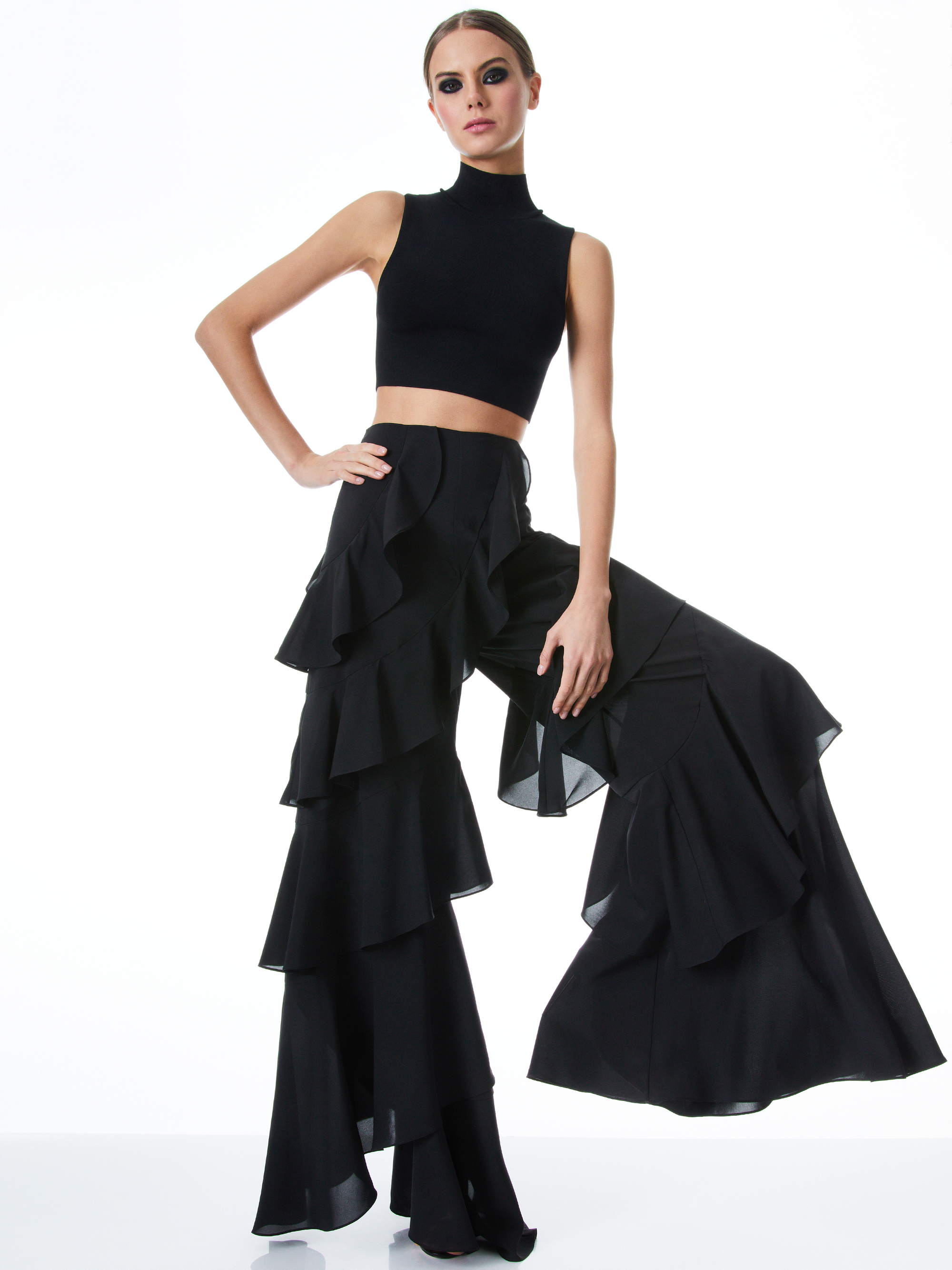 Lotus Wide Leg Ruffle Pant In Black | Alice + Olivia