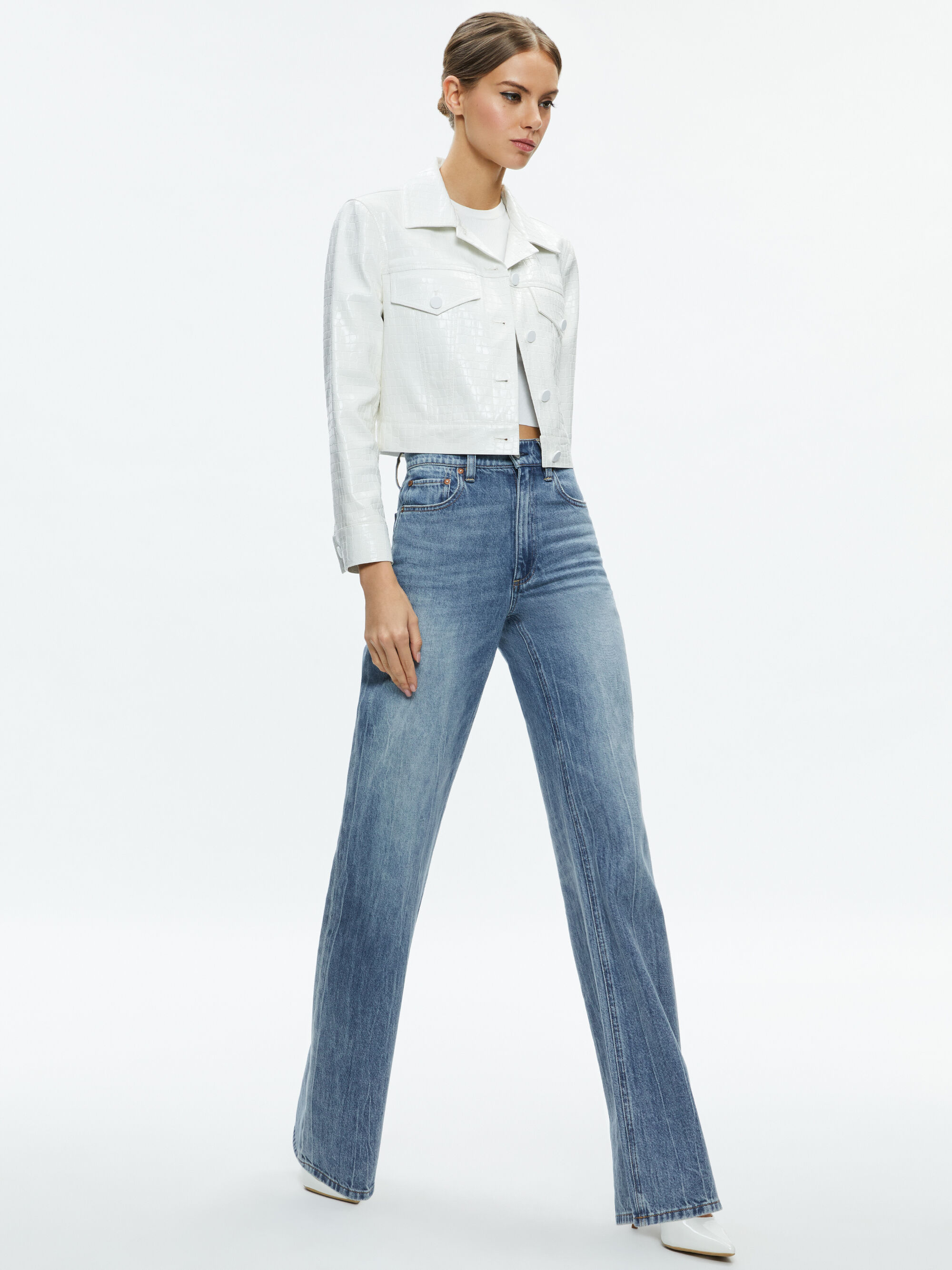 CHLOE VEGAN LEATHER CROPPED JACKET in WHITE | ALICE + OLIVIA