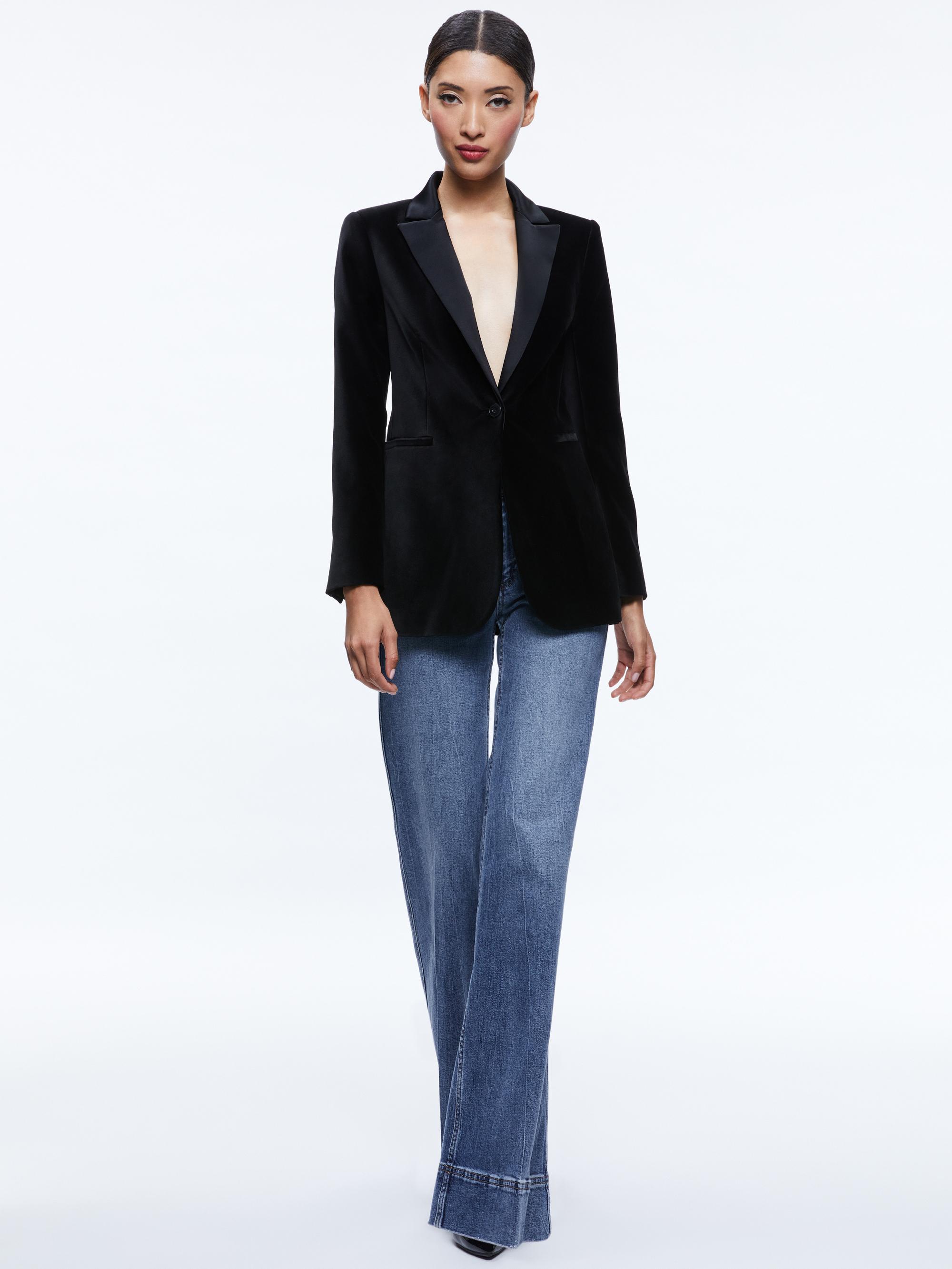 Breann Velvet Combination Blazer In Black | Alice + Olivia