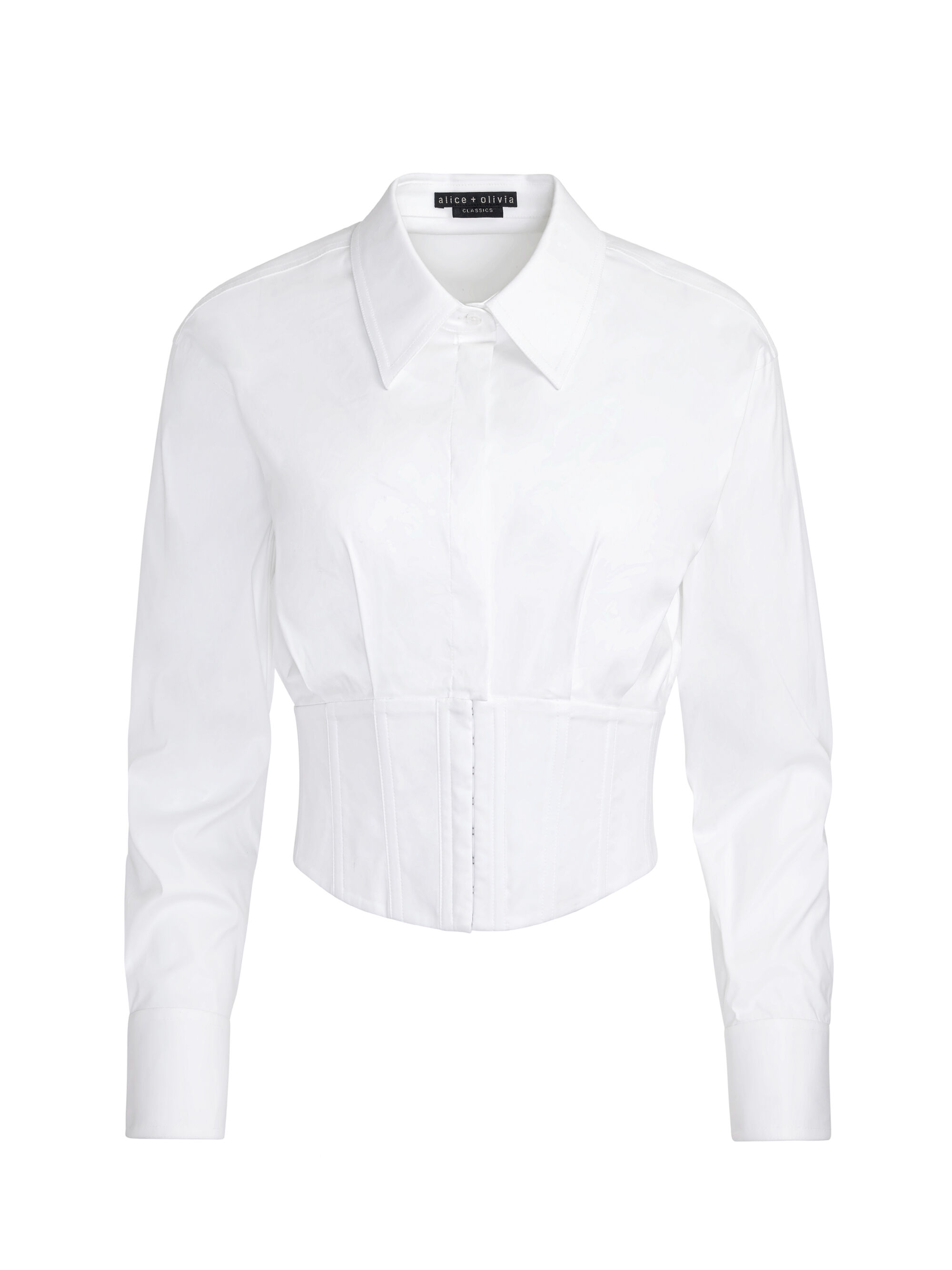 EDIE CORSET BUTTON DOWN in OFF WHITE | ALICE + OLIVIA
