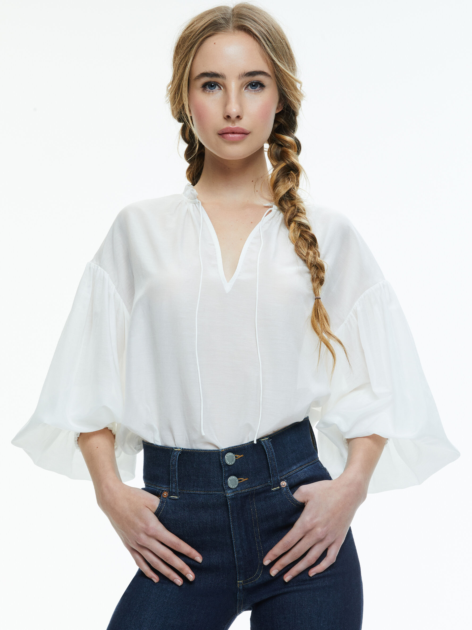 JULIUS VOLUMINOUS BLOUSON SLEEVE BLOUSE in OFF WHITE | ALICE + OLIVIA