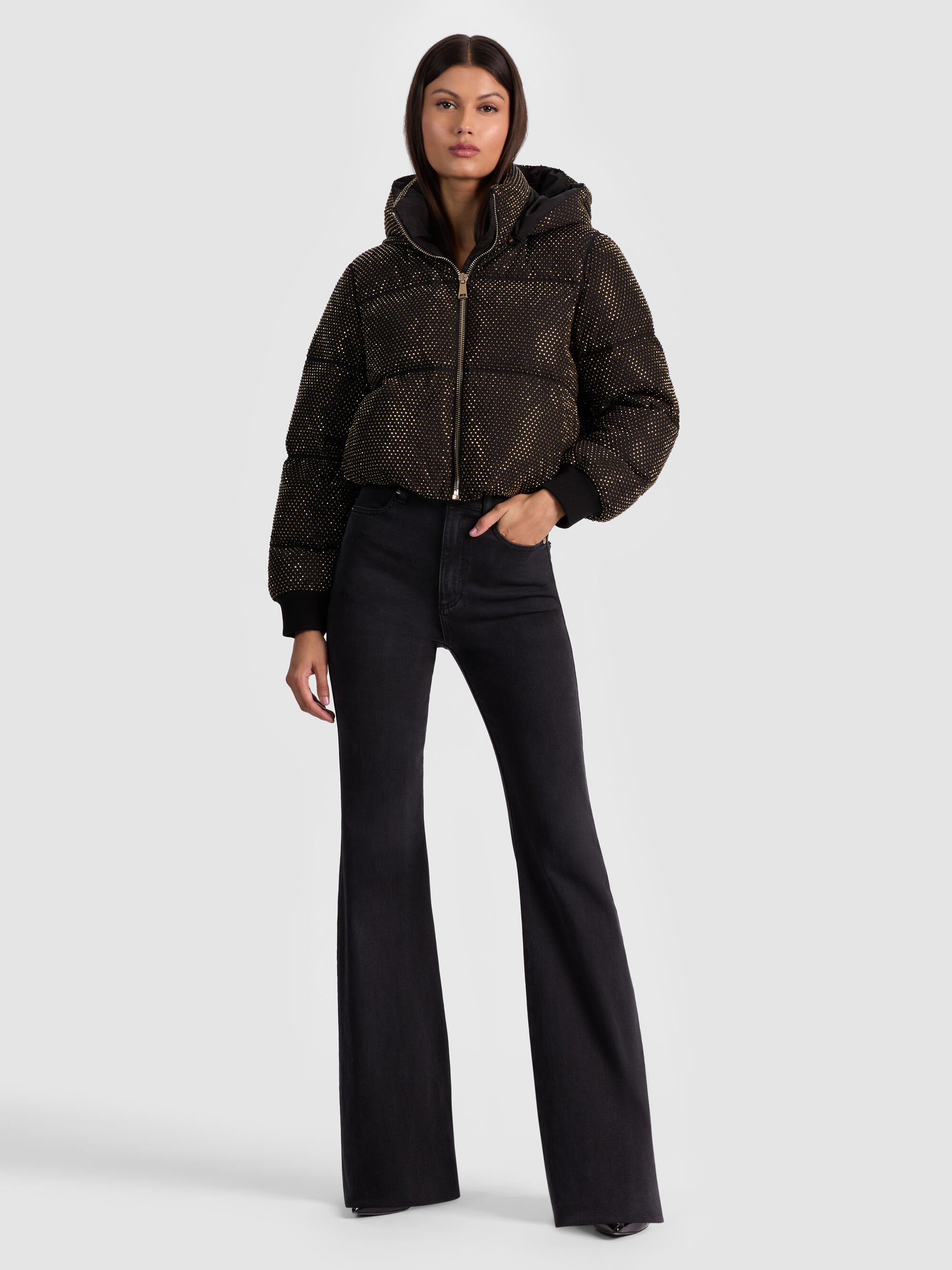 ROBENA EMBELLISHED PUFFER in BLACK/GOLD | ALICE + OLIVIA