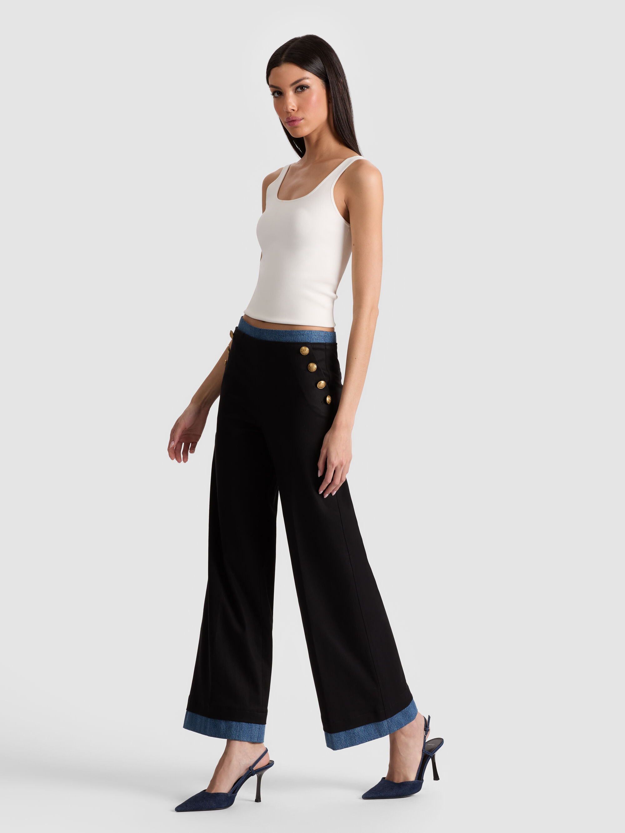 NARIN CROPPED PANT in BLACK/LIANA BLUE | ALICE + OLIVIA