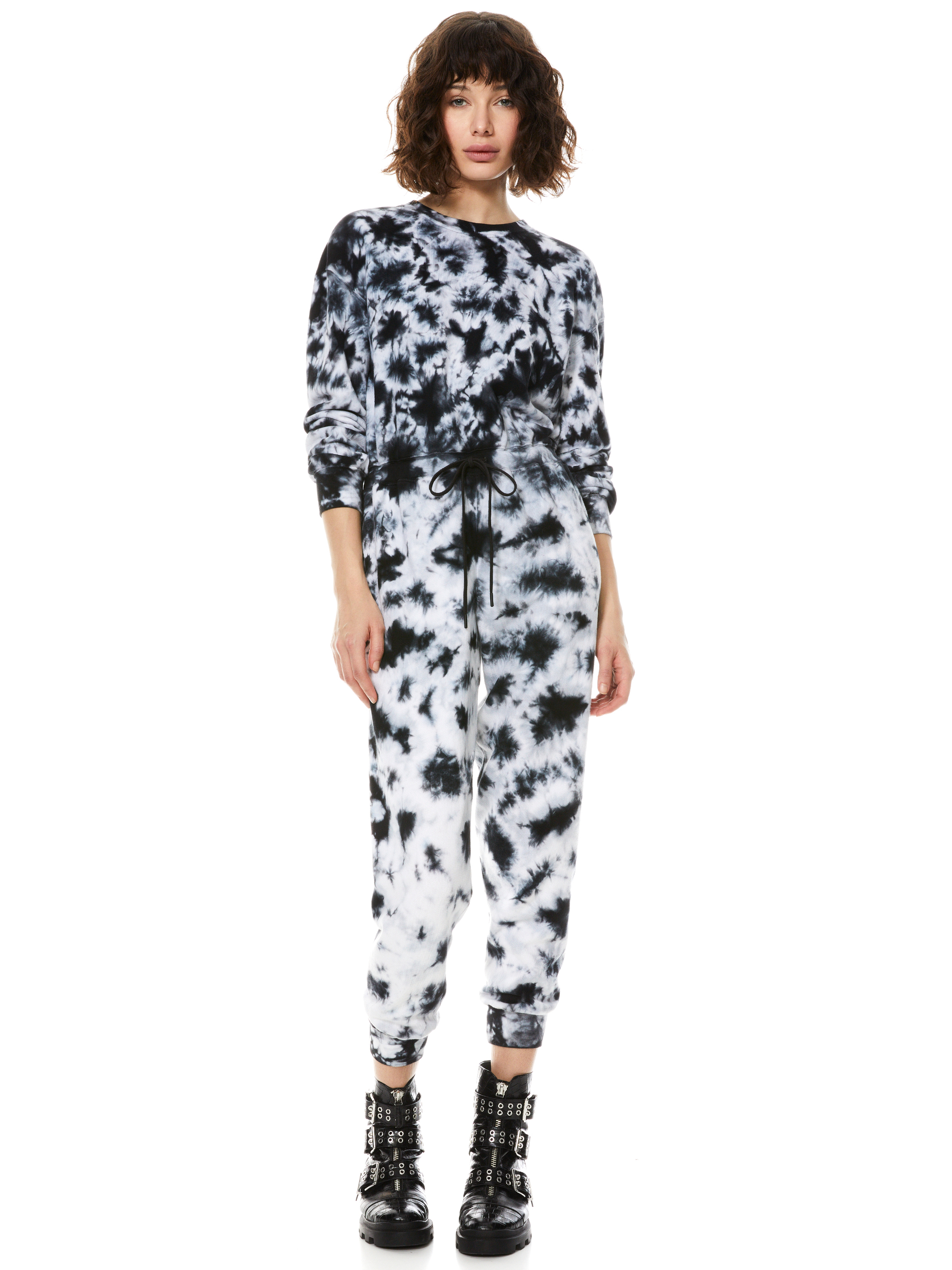 Nikita Tie Dye Jumpsuit In Black/white | Alice + Olivia
