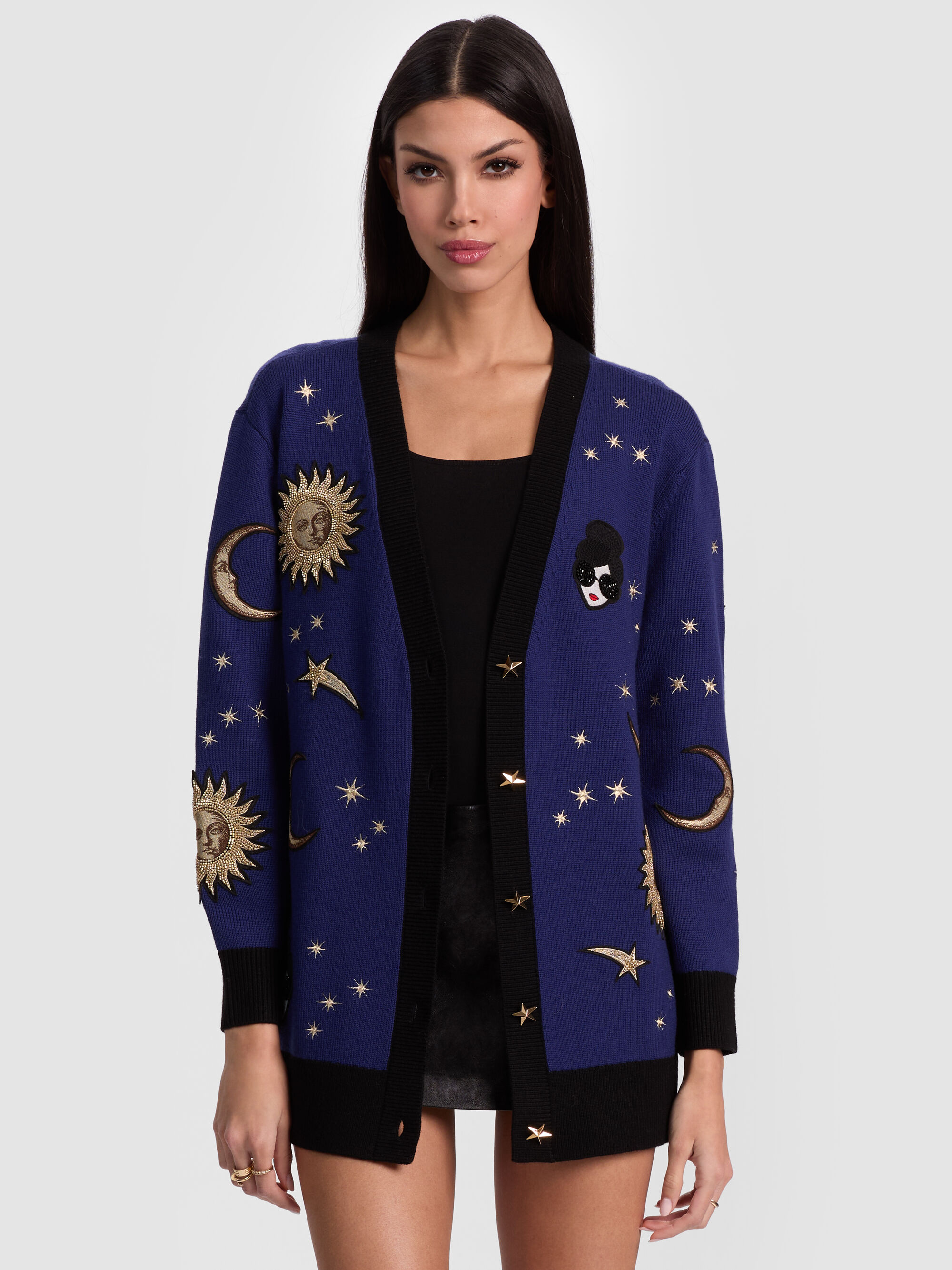 BRADFORD CELESTIAL STACEFACE CARDIGAN in MIDNIGHT MULTI | ALICE + OLIVIA