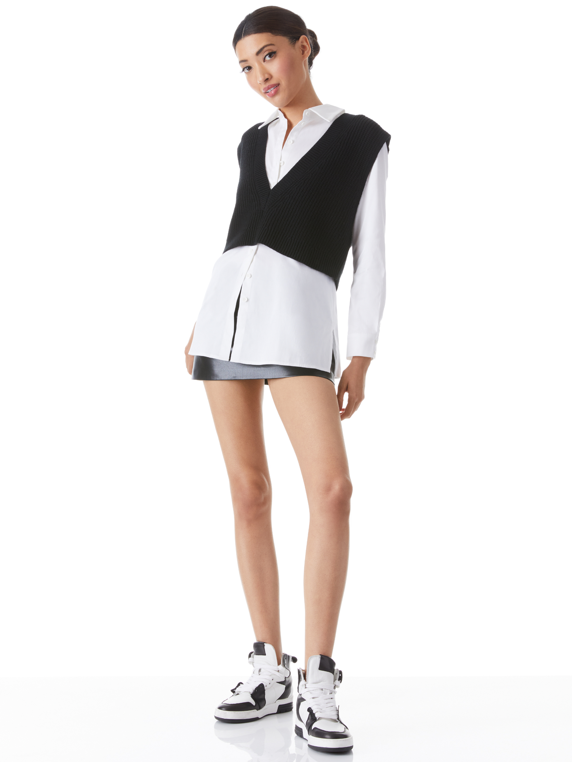 Orly Sweater Vest Combination Top In Black Combo | Alice + Olivia