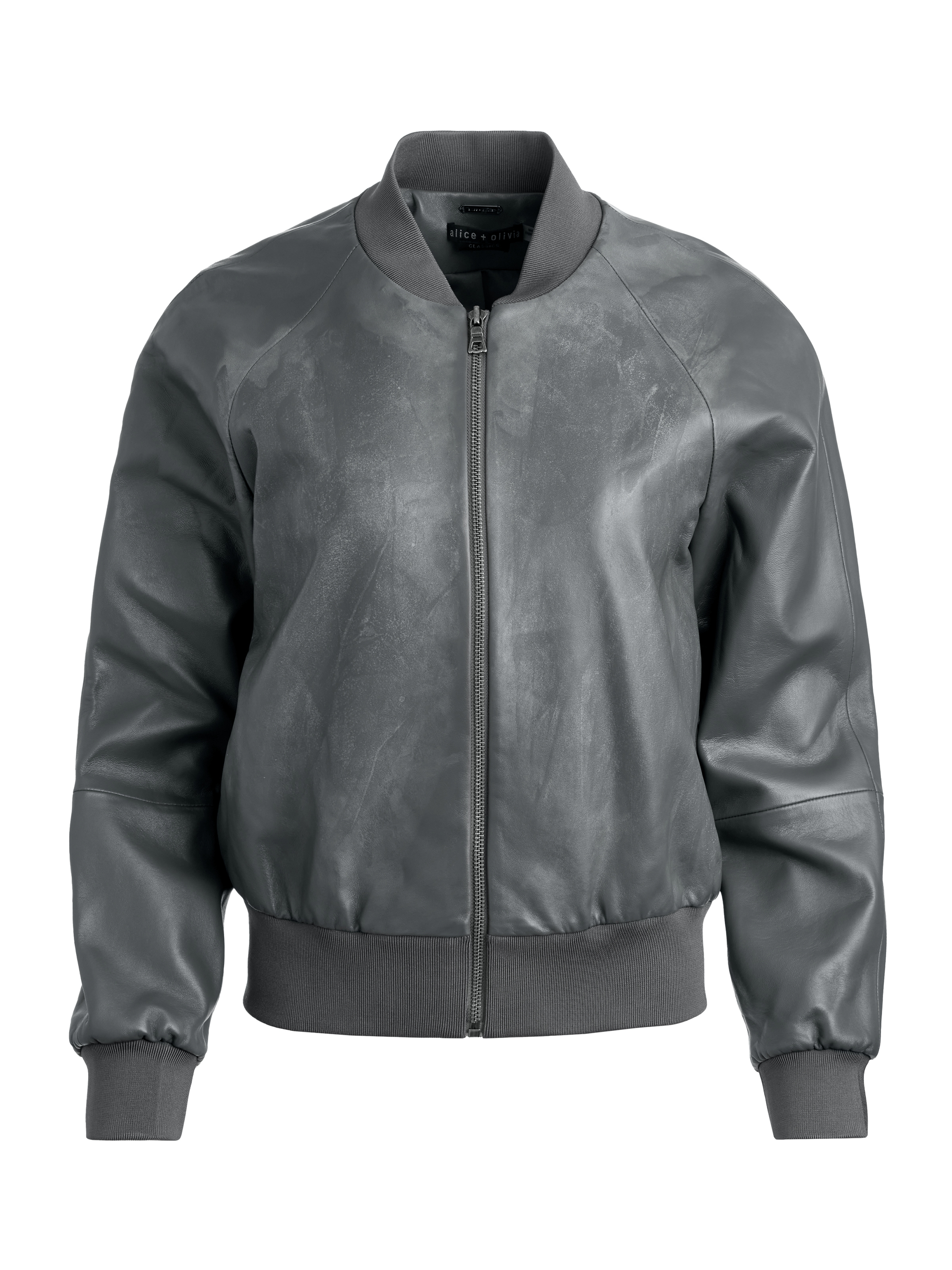 Felisa Leather Bomber In Charcoal | Alice + Olivia