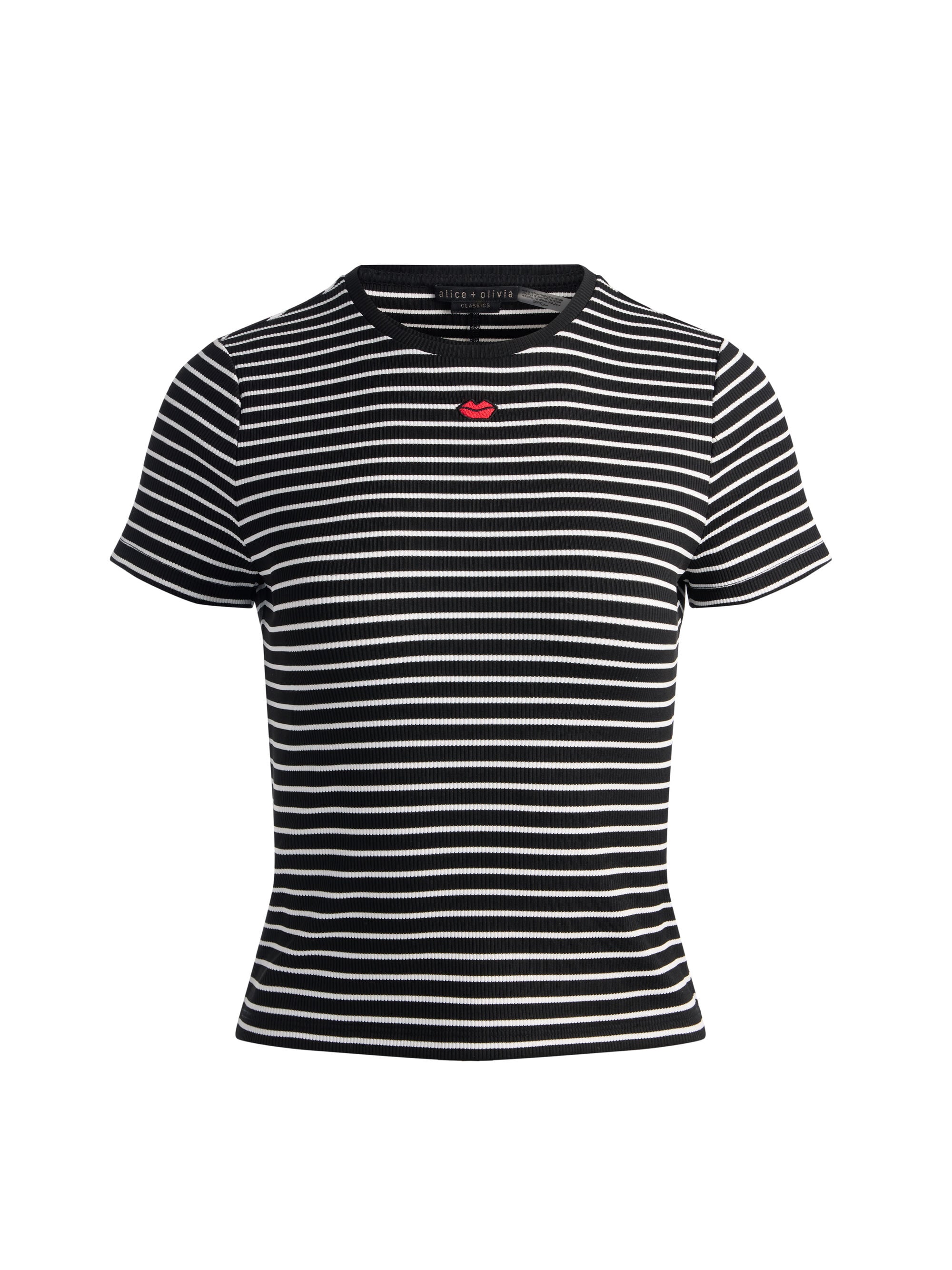 CINDY CROPPED TEE in BLACK/OFF WHITE STRIPE | ALICE + OLIVIA