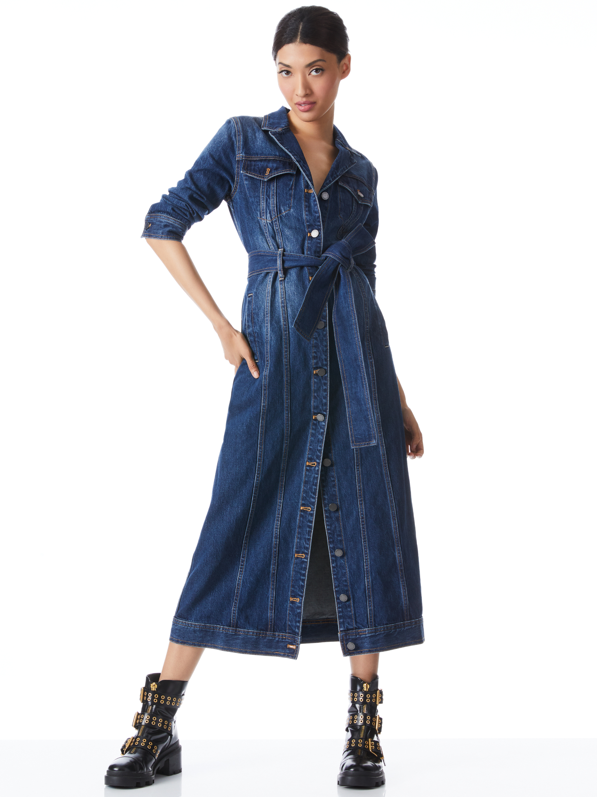 Daren Maxi Denim Jacket In Love Train | Alice + Olivia