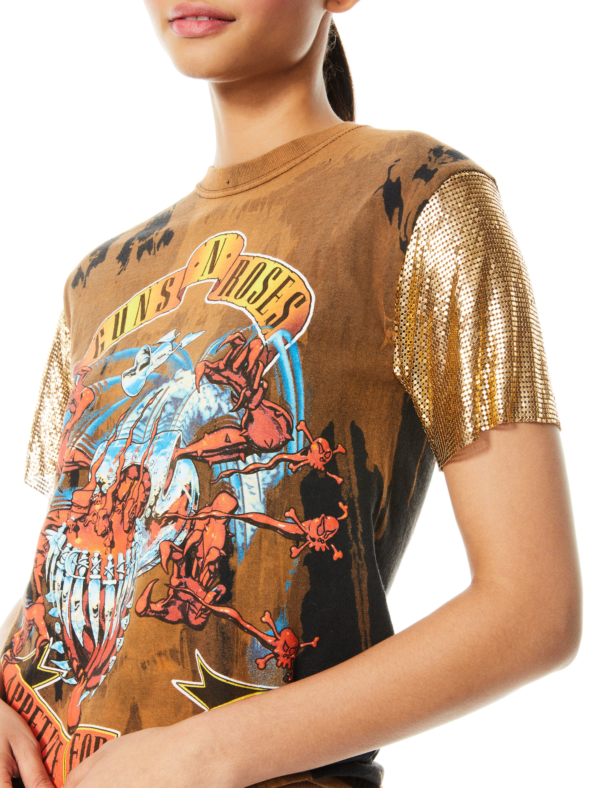 TARI GUNS N ROSES CHAINMAIL TEE in BLACK/MULTI | ALICE + OLIVIA