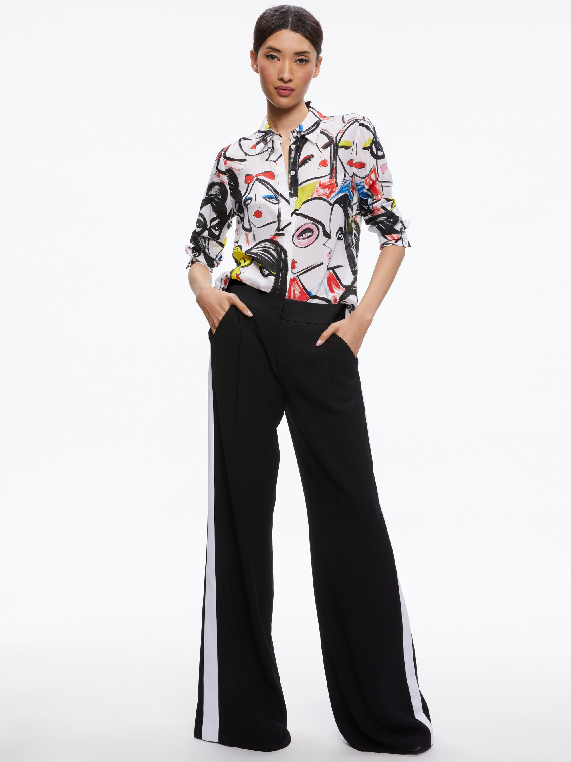 A+O X BLAIR Z WILLA PLACKET TOP in BLAIR Z | ALICE + OLIVIA