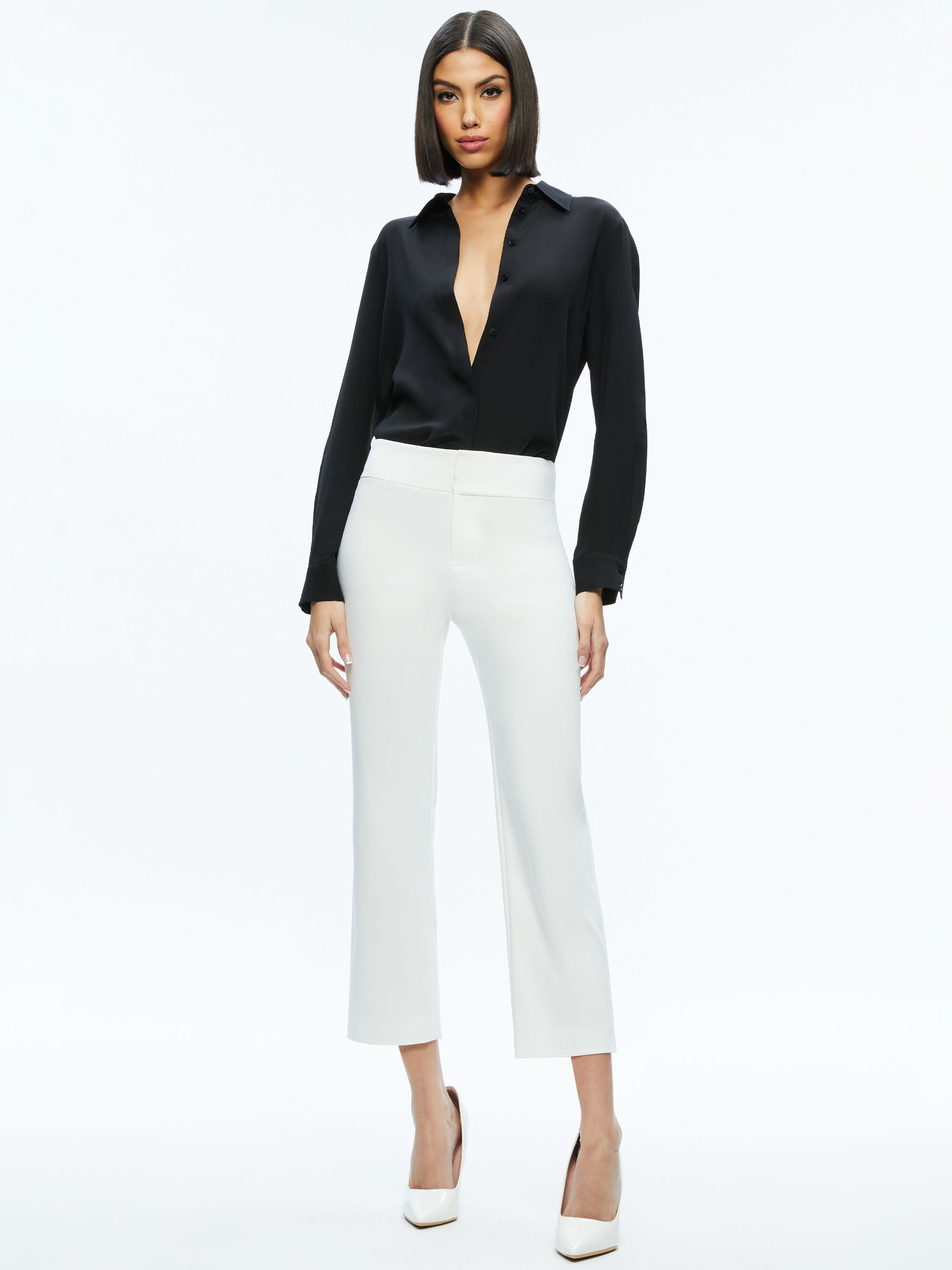 STACEY LOW RISE KICK FLARE PANT in OFF WHITE | ALICE + OLIVIA